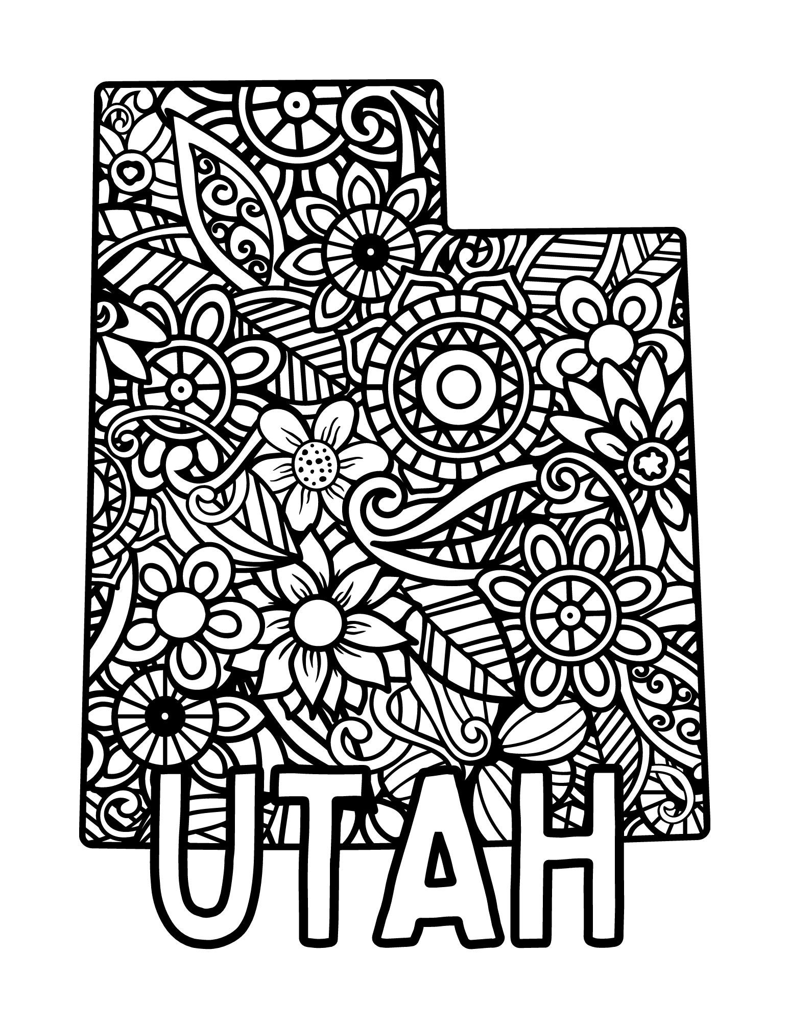 UTAH Coloring Pages (state Name & Floral Mandala Coloring Sheet) 2 PDF ...