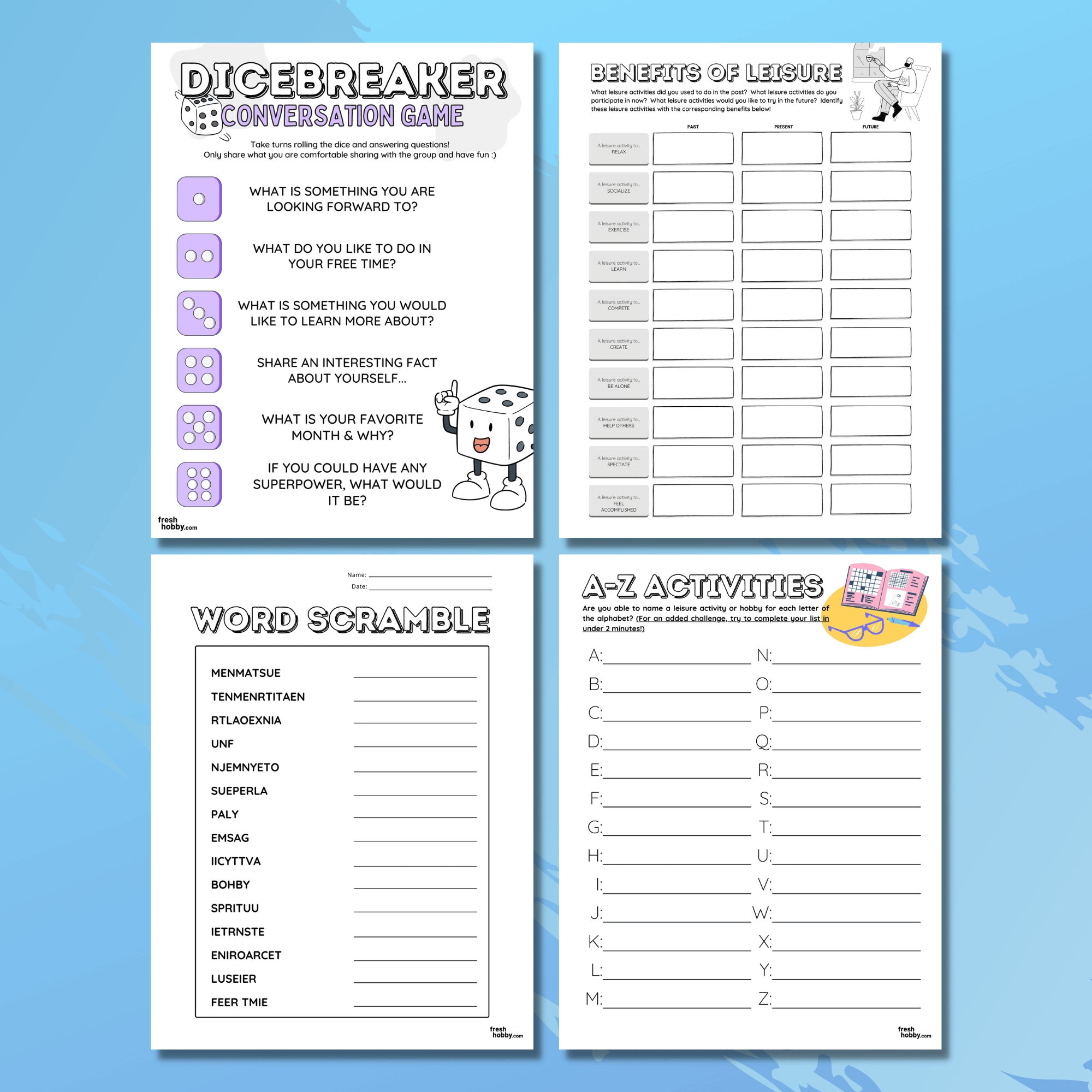 HOBBIES & LEISURE Worksheet Bundle | Recreational Therapy Activity ...