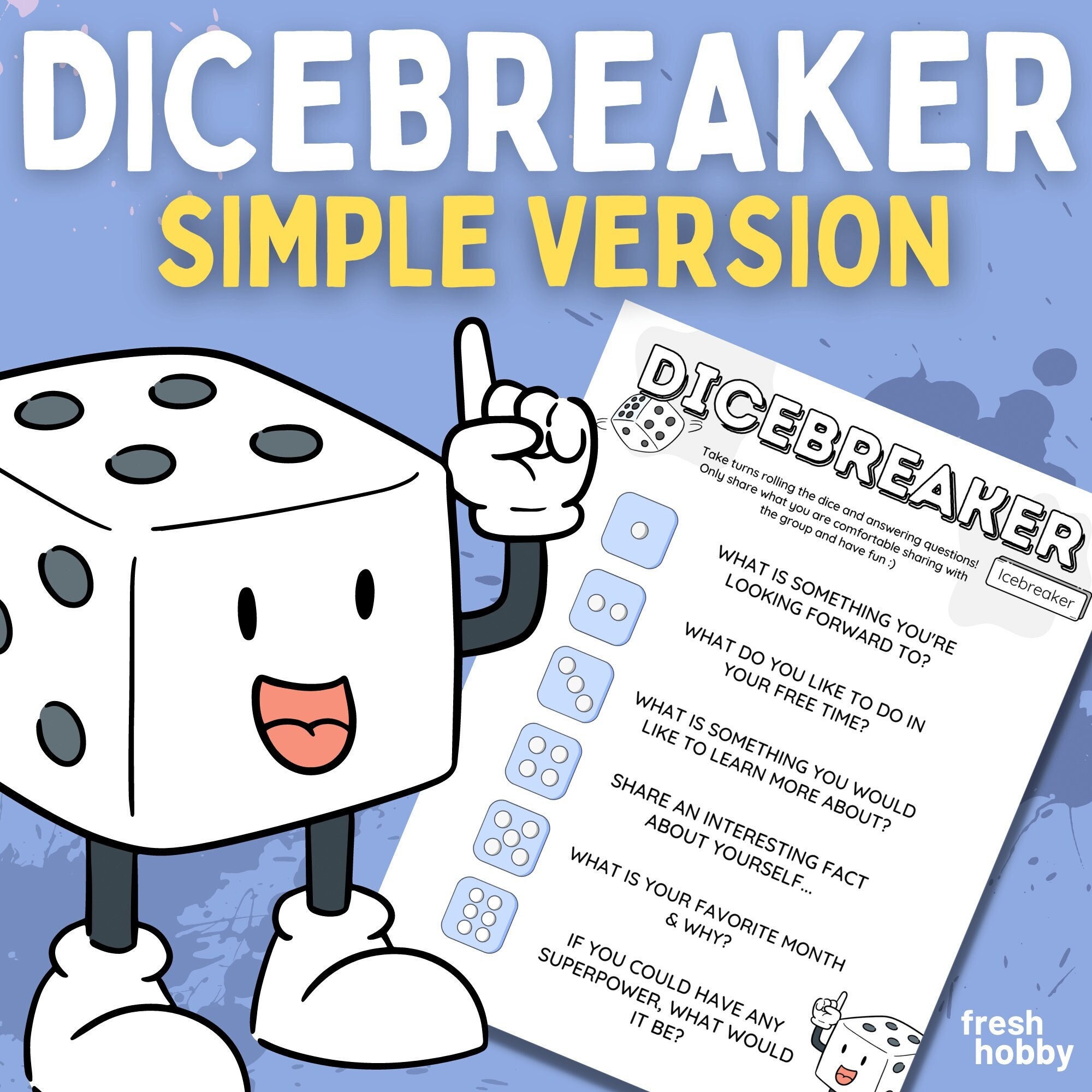 DICEBREAKER - Simple One-dice Version | Roll & Tell Icebreaker ...