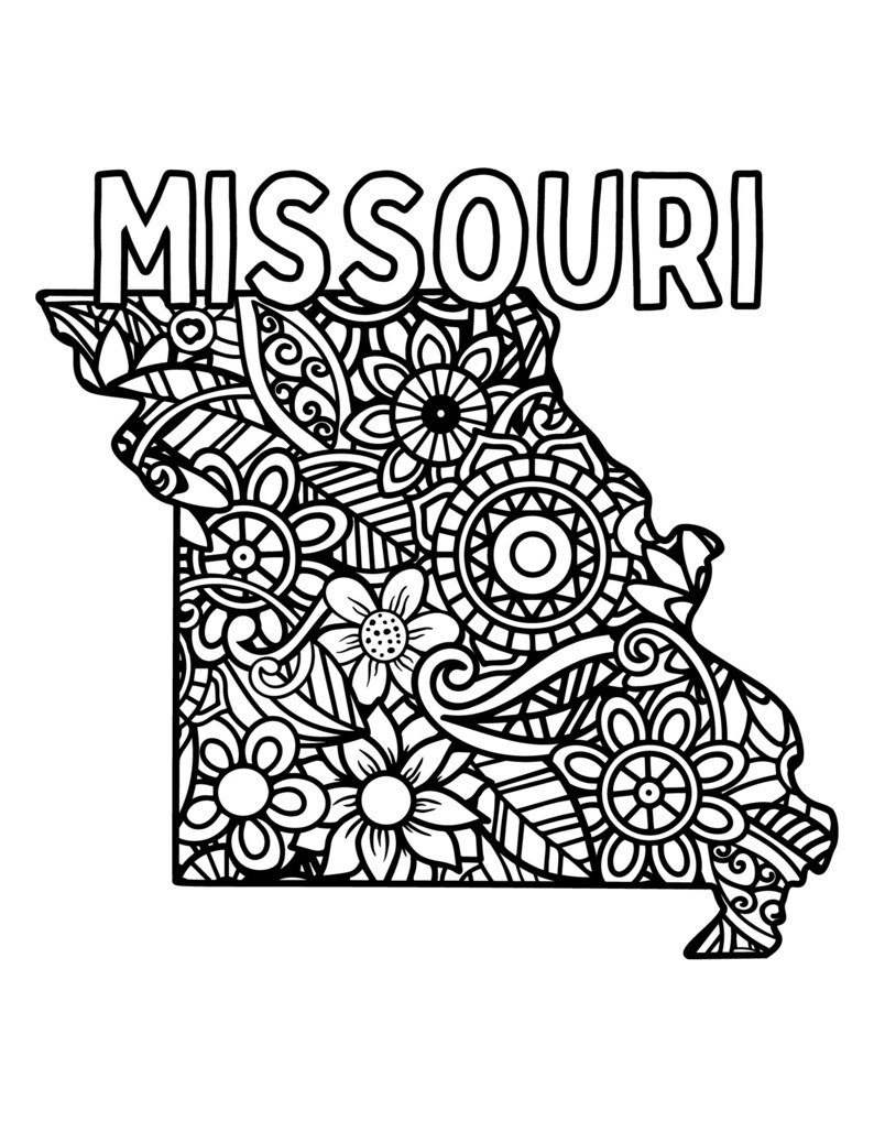 MISSOURI Coloring Pages (state Name & Floral Mandala Coloring Sheet) 2 ...