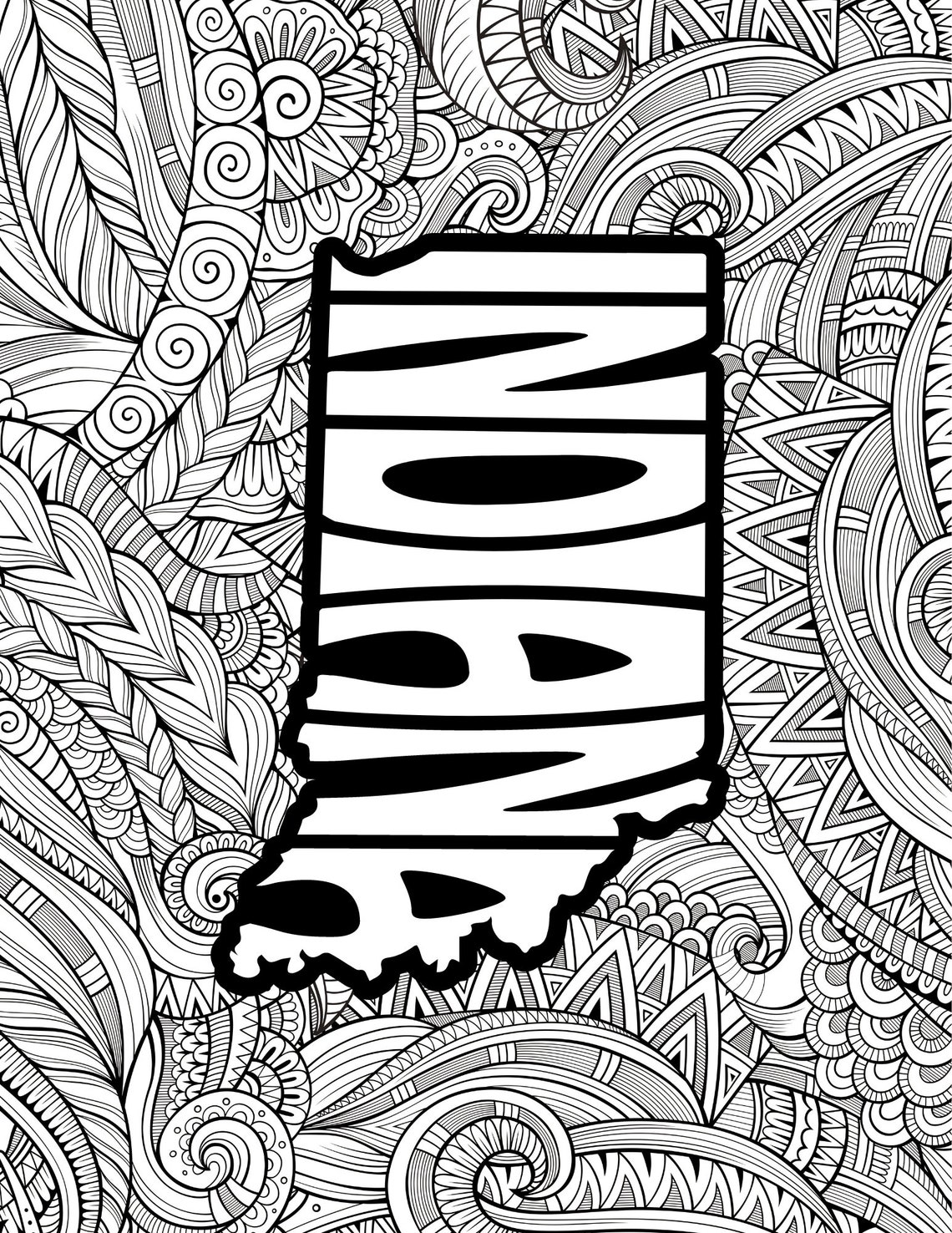 Indiana Coloring Pages: State Name & Floral Mandala (2 PDF Pages) - Etsy
