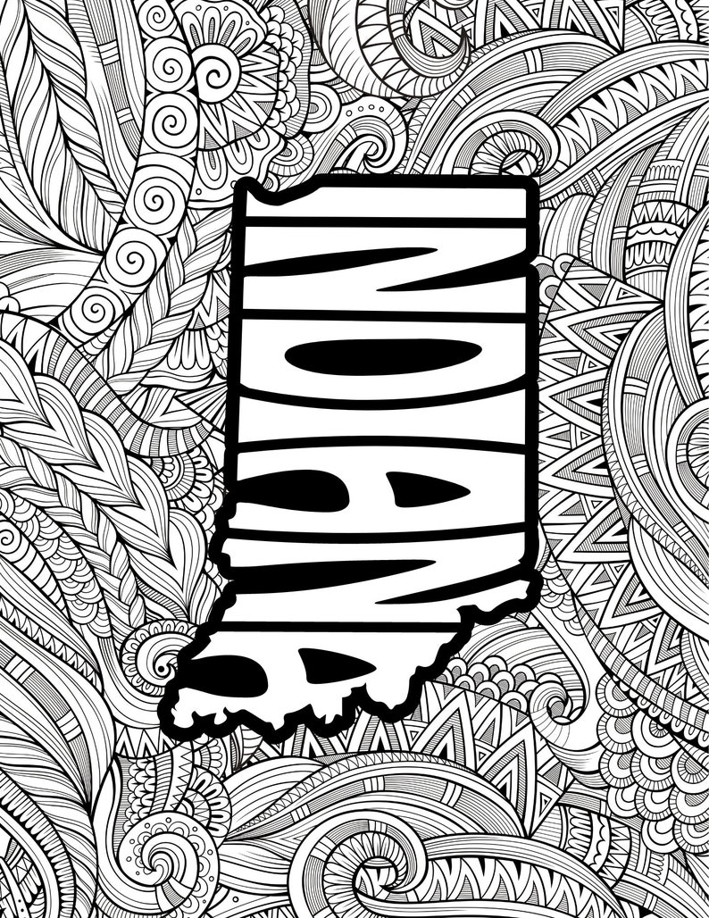 INDIANA Coloring Pages (state Name & Floral Mandala Coloring Sheet) 2 ...