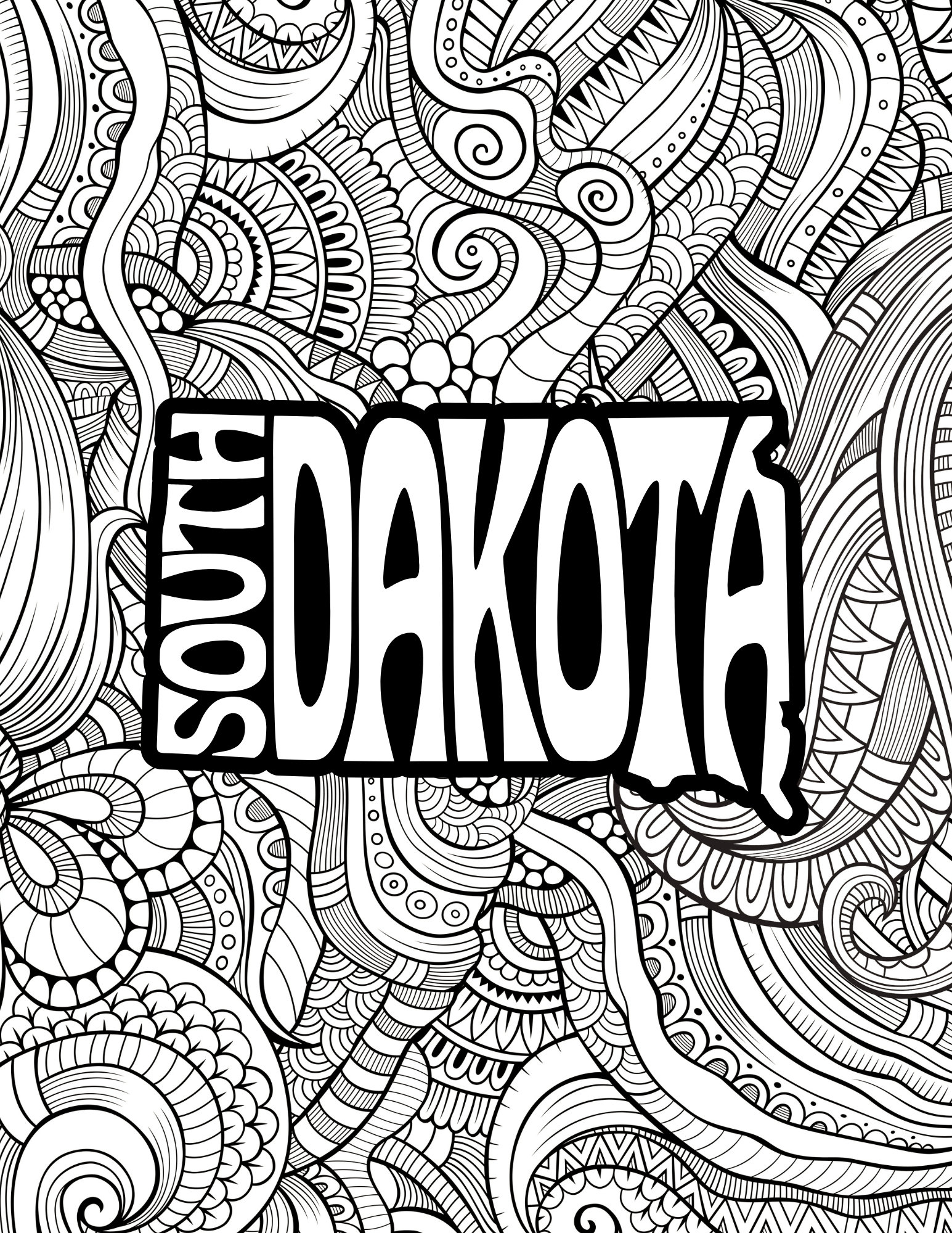 SOUTH DAKOTA Coloring Pages (state Name & Floral Mandala Coloring Sheet ...