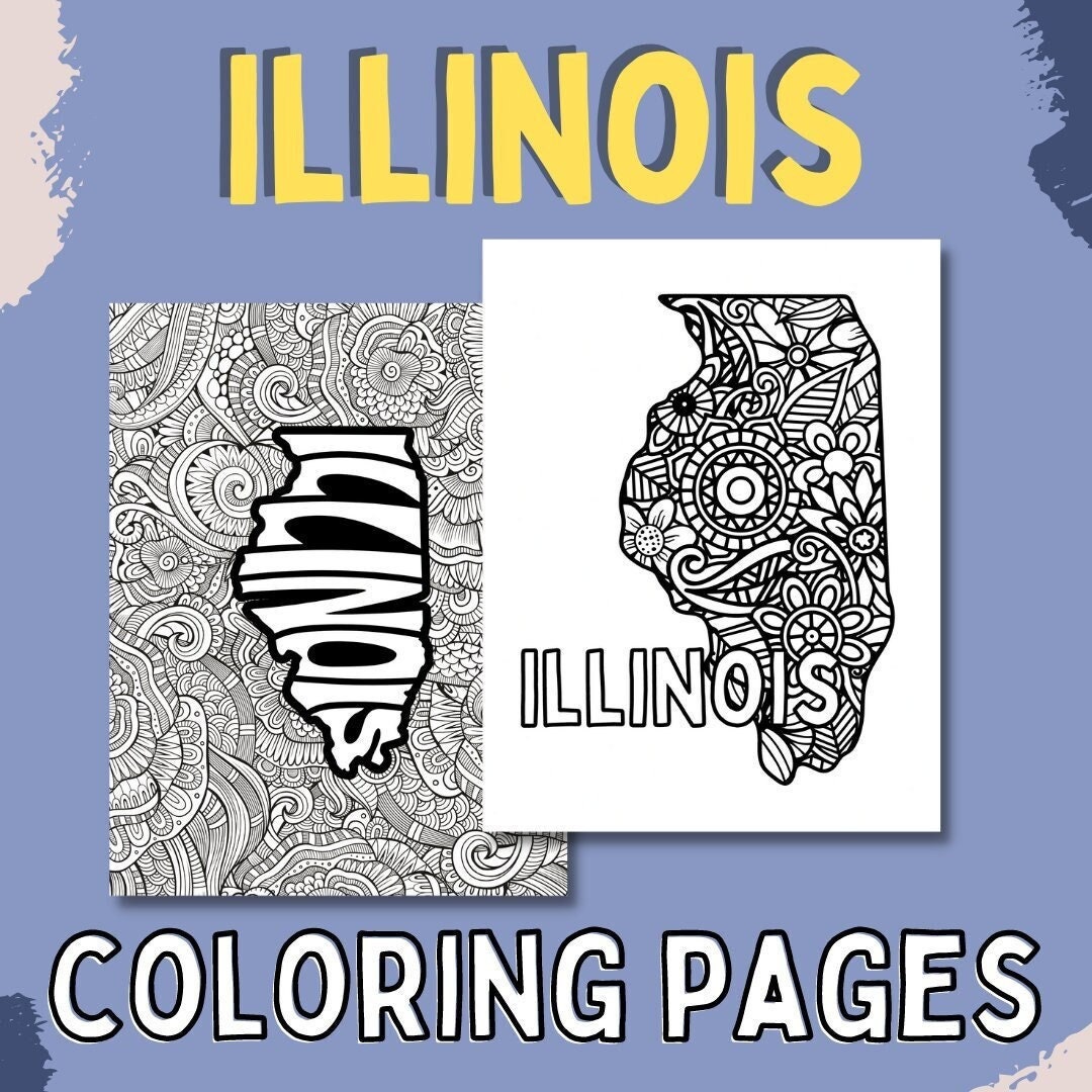 ILLINOIS Coloring Pages (state Name & Floral Mandala Coloring Sheet) 2 ...