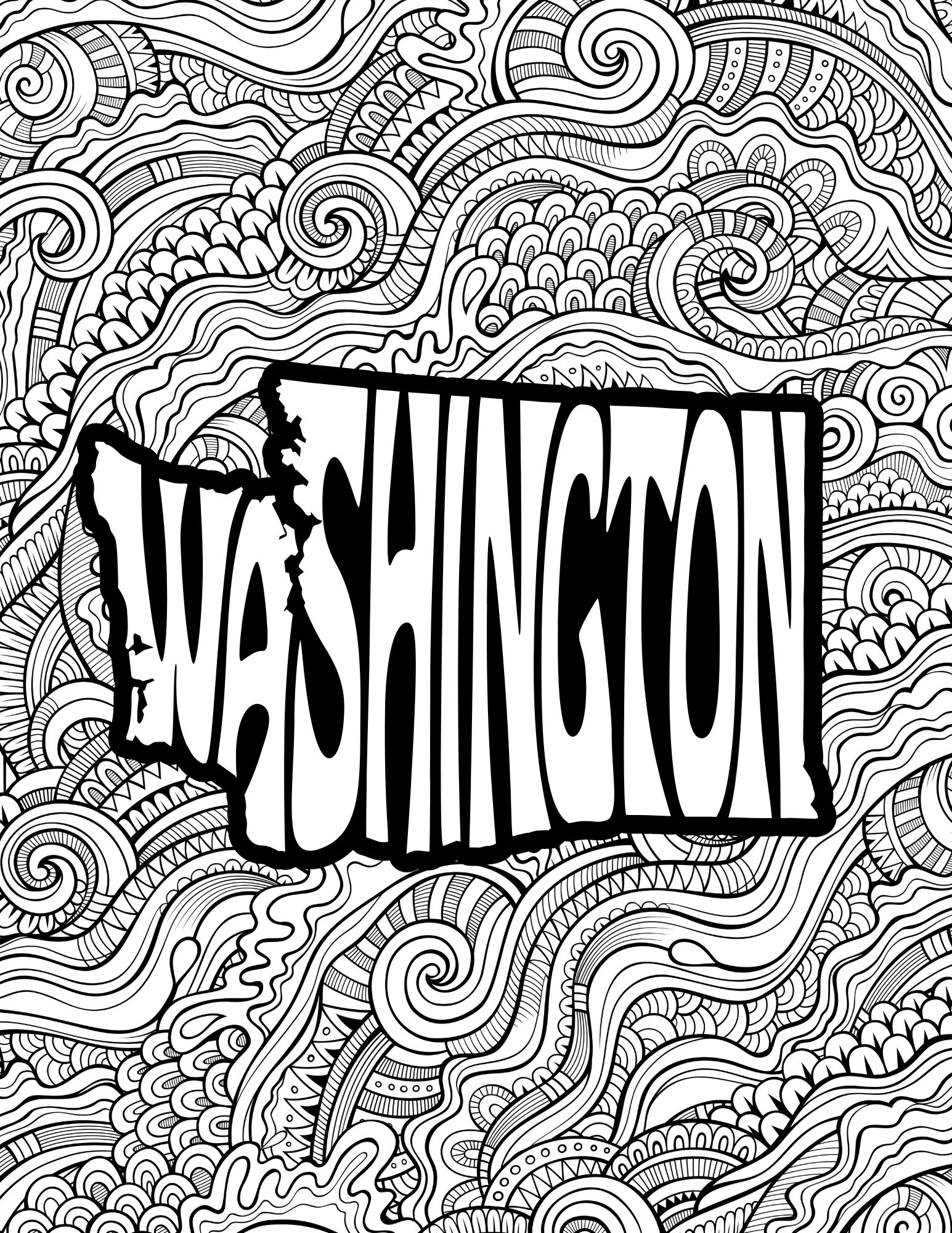 WASHINGTON Coloring Pages (state Name & Floral Mandala Coloring Sheet ...