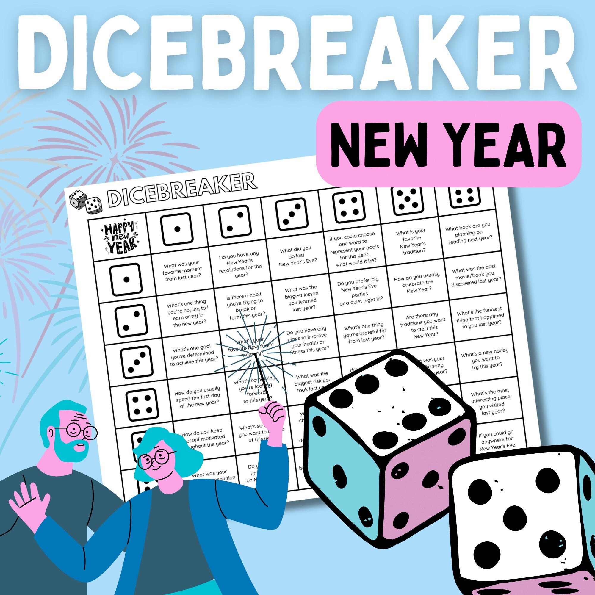 Dicebreaker NEW YEAR! - Simple Icebreaker New Year’s Eve Game ...