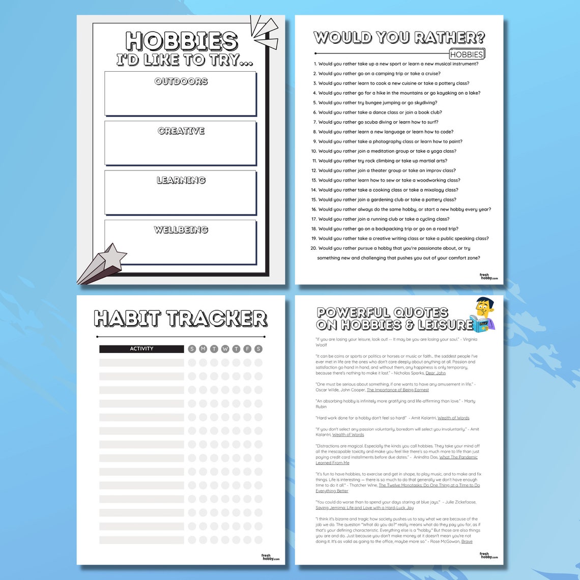 HOBBIES & LEISURE Worksheet Bundle | Recreational Therapy Activity ...