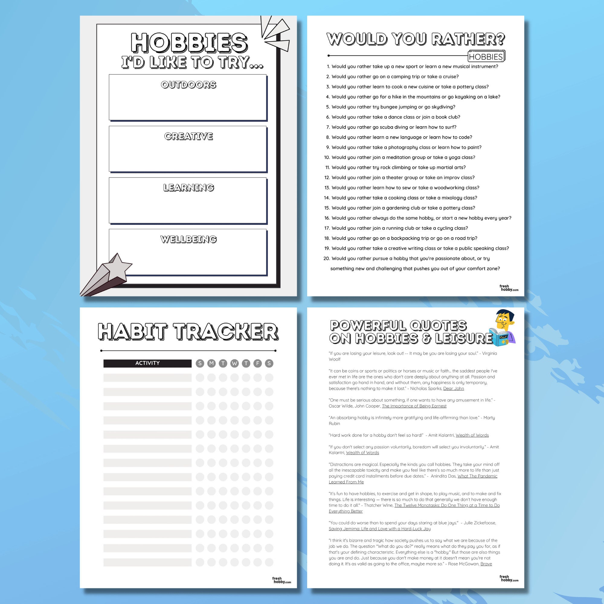 HOBBIES & LEISURE Worksheet Bundle | Recreational Therapy Activity ...