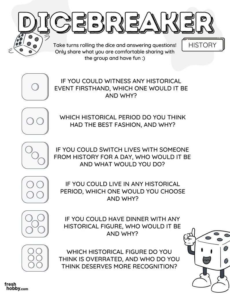 HISTORY Simple-dicebreaker | Simple One-dice Version | Roll & Tell ...