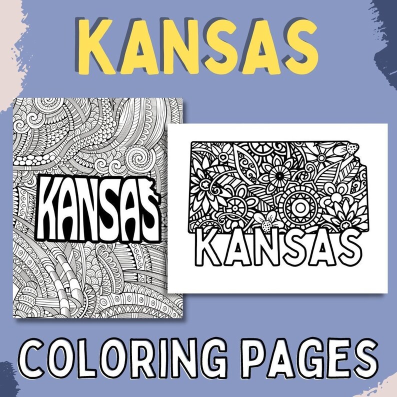 KANSAS Coloring Pages (state Name & Floral Mandala Coloring Sheet) 2 ...