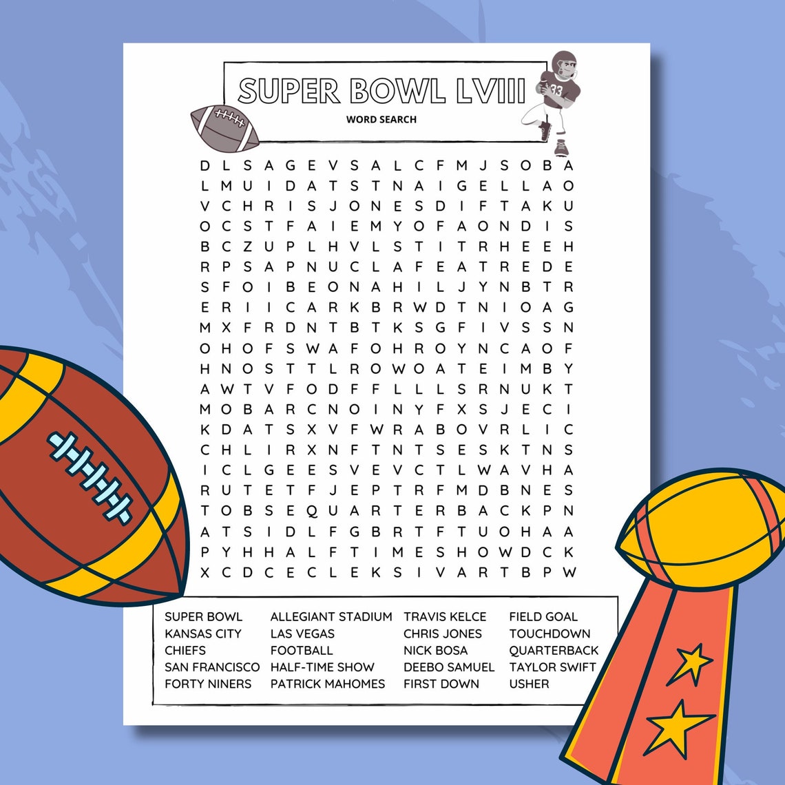 SUPER BOWL LVIII 2024 Word Search Puzzle Football Sport Puzzle for All ...