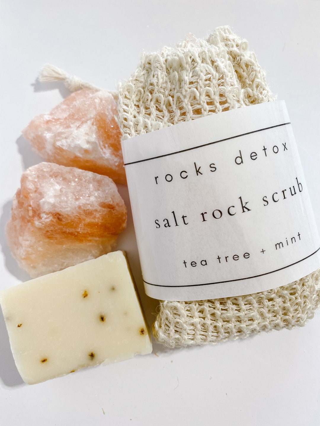 Body Scrub Tea Tree Mint Salt Rock Scrub Organic Shea Butter Handmade ...