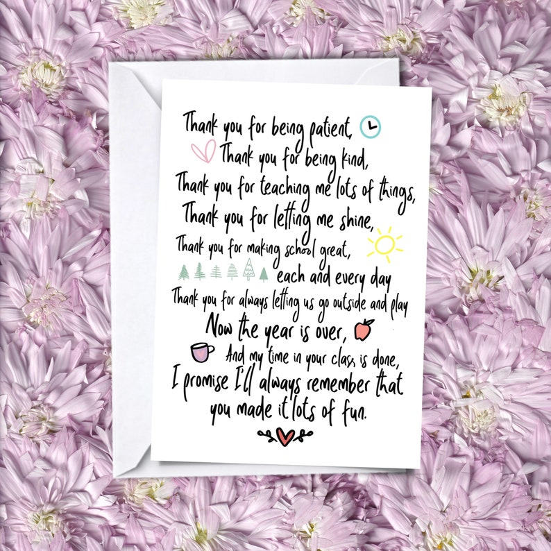 End of Year Thank You Card for Teacher. Cute Thank | Etsy