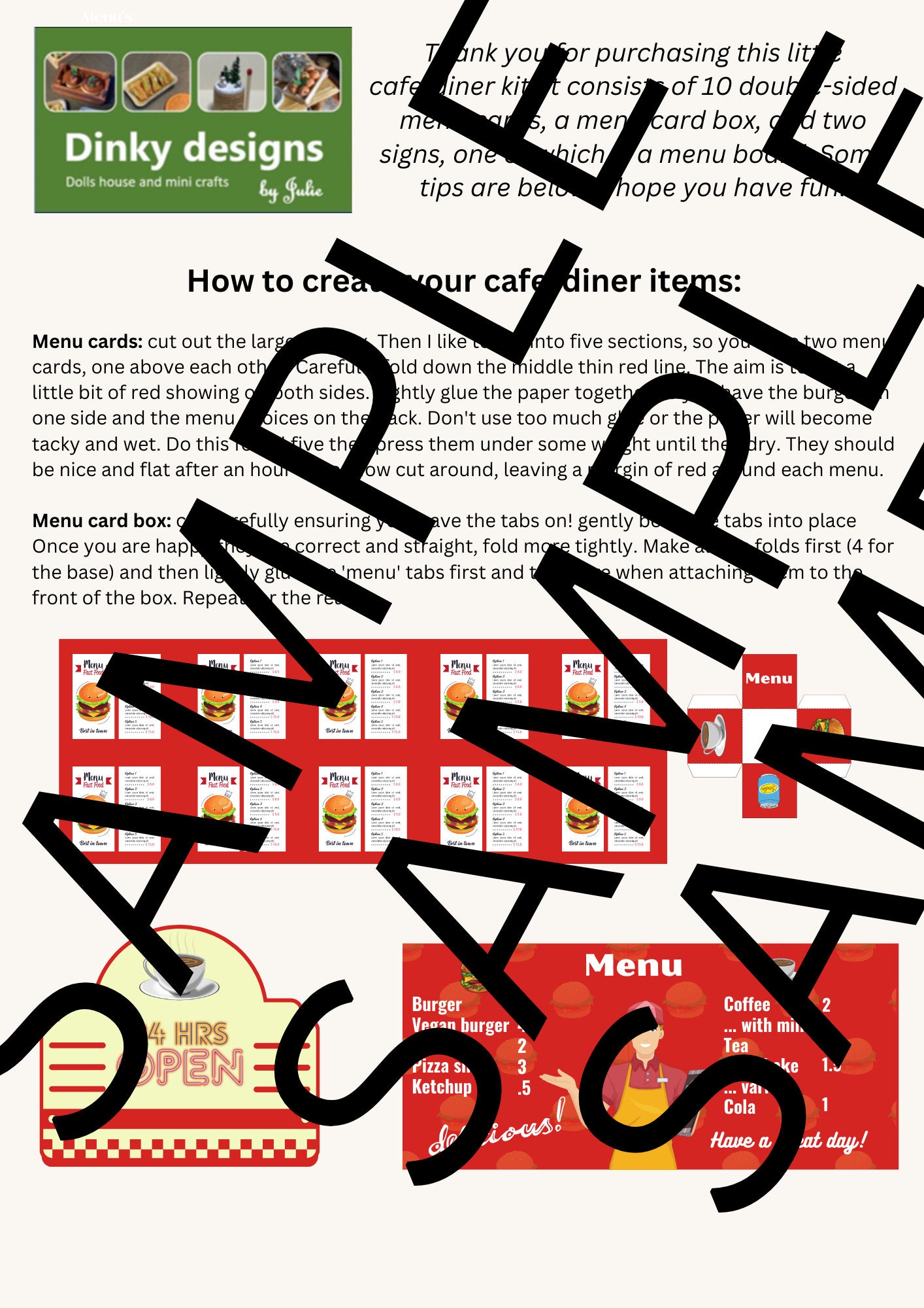 1/12 Dolls House Cafe-diner Printable Menu/posters - Etsy