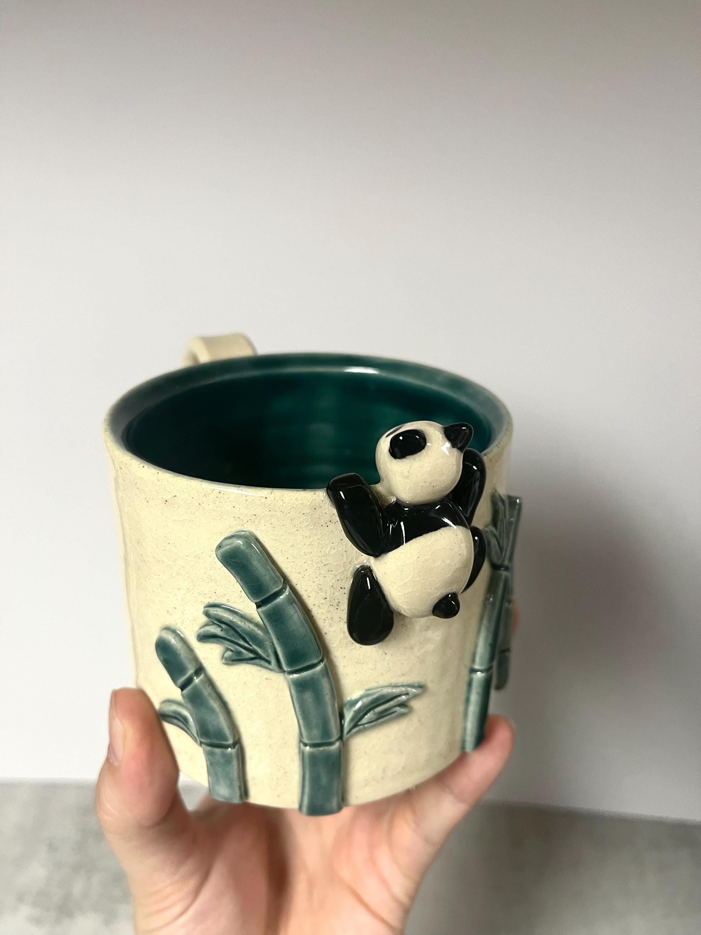 Pottery Panda Bear Mug, Bamboo and Panda Pottery Mug, Stoneware Ceramic ...