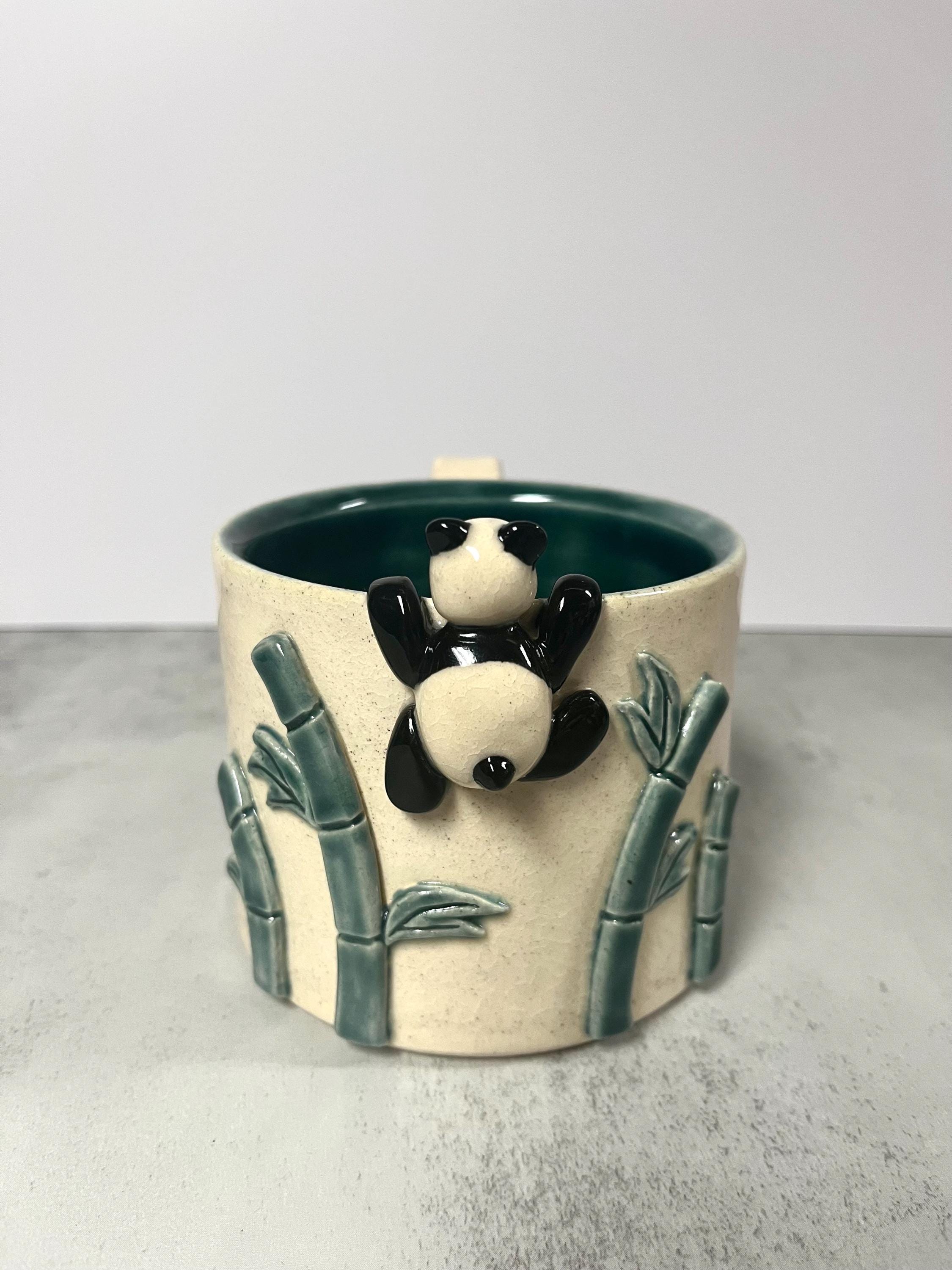 Pottery Panda Bear Mug, Bamboo and Panda Pottery Mug, Stoneware Ceramic ...