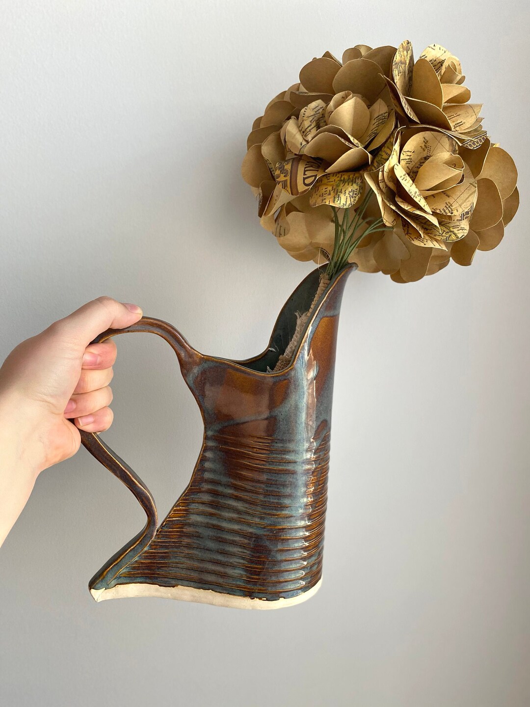 Handmade Pottery Pitcher, Flower Pitcher, Juice Pitcher, Blue and Brown ...