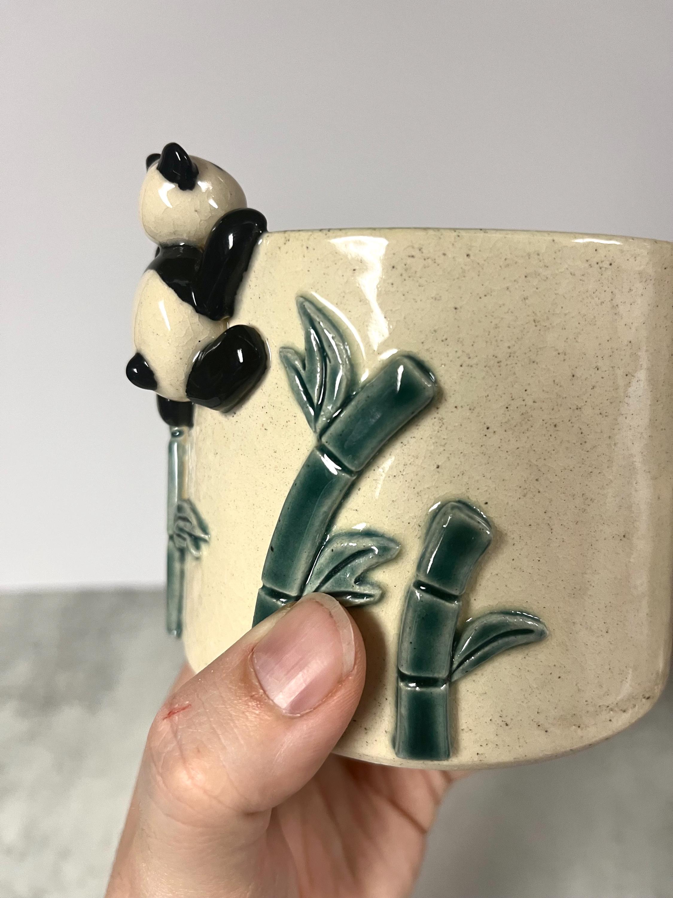 Pottery Panda Bear Mug, Bamboo and Panda Pottery Mug, Stoneware Ceramic ...
