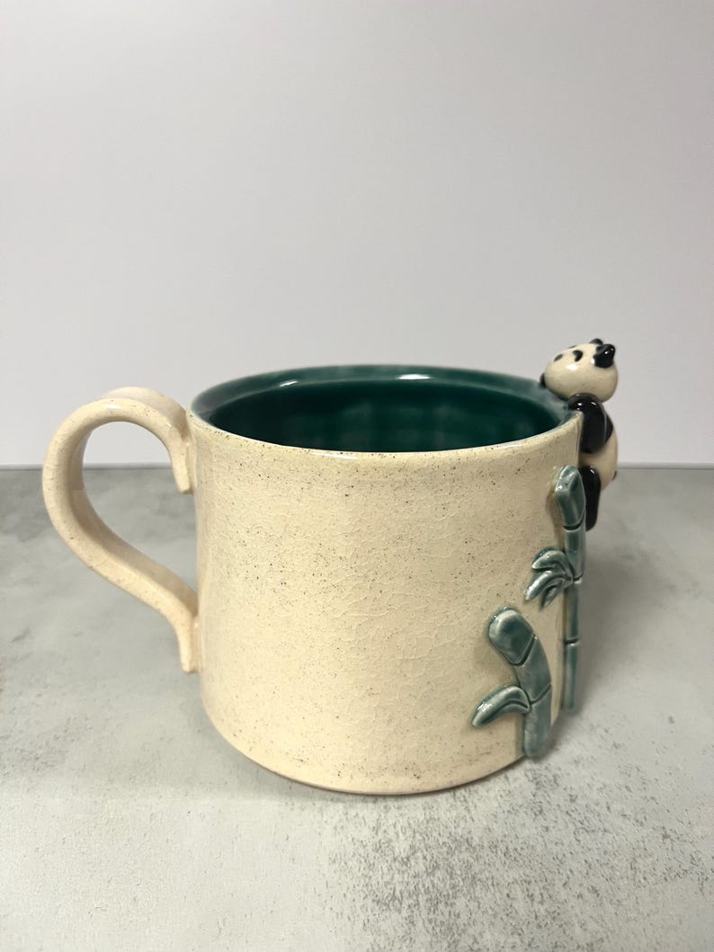 Pottery Panda Bear Mug, Bamboo and Panda Pottery Mug, Stoneware Ceramic ...