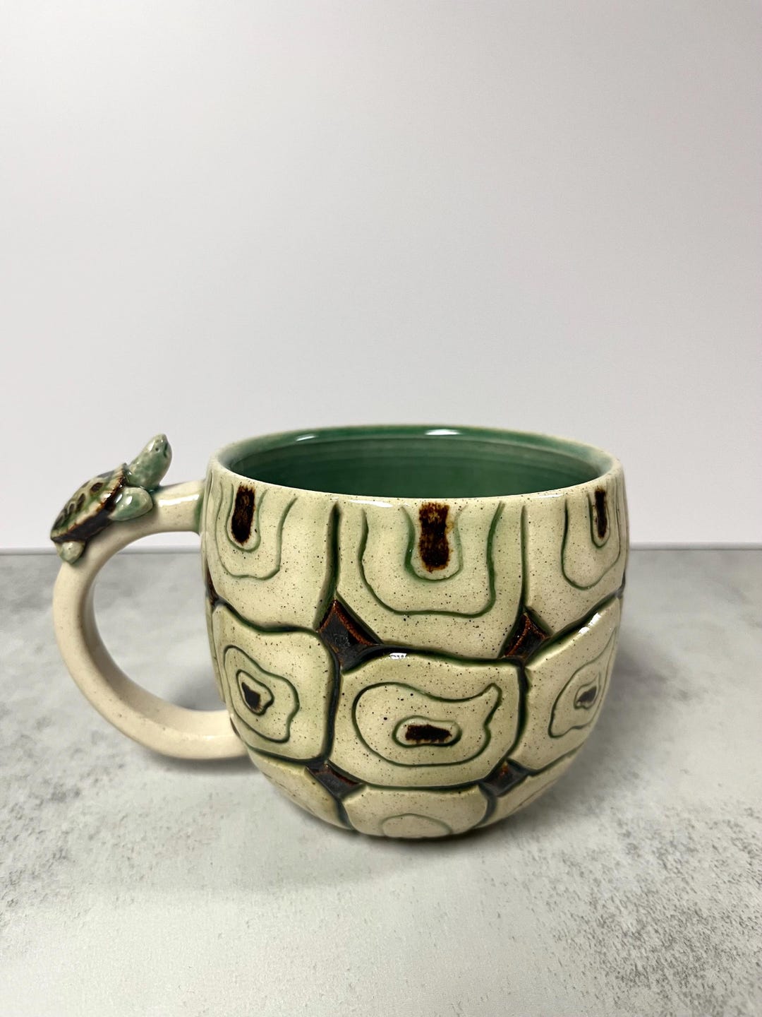 Turtle Pottery Mug, Turtle Themed Mug, Animal Themed Mug, Hand Carved ...