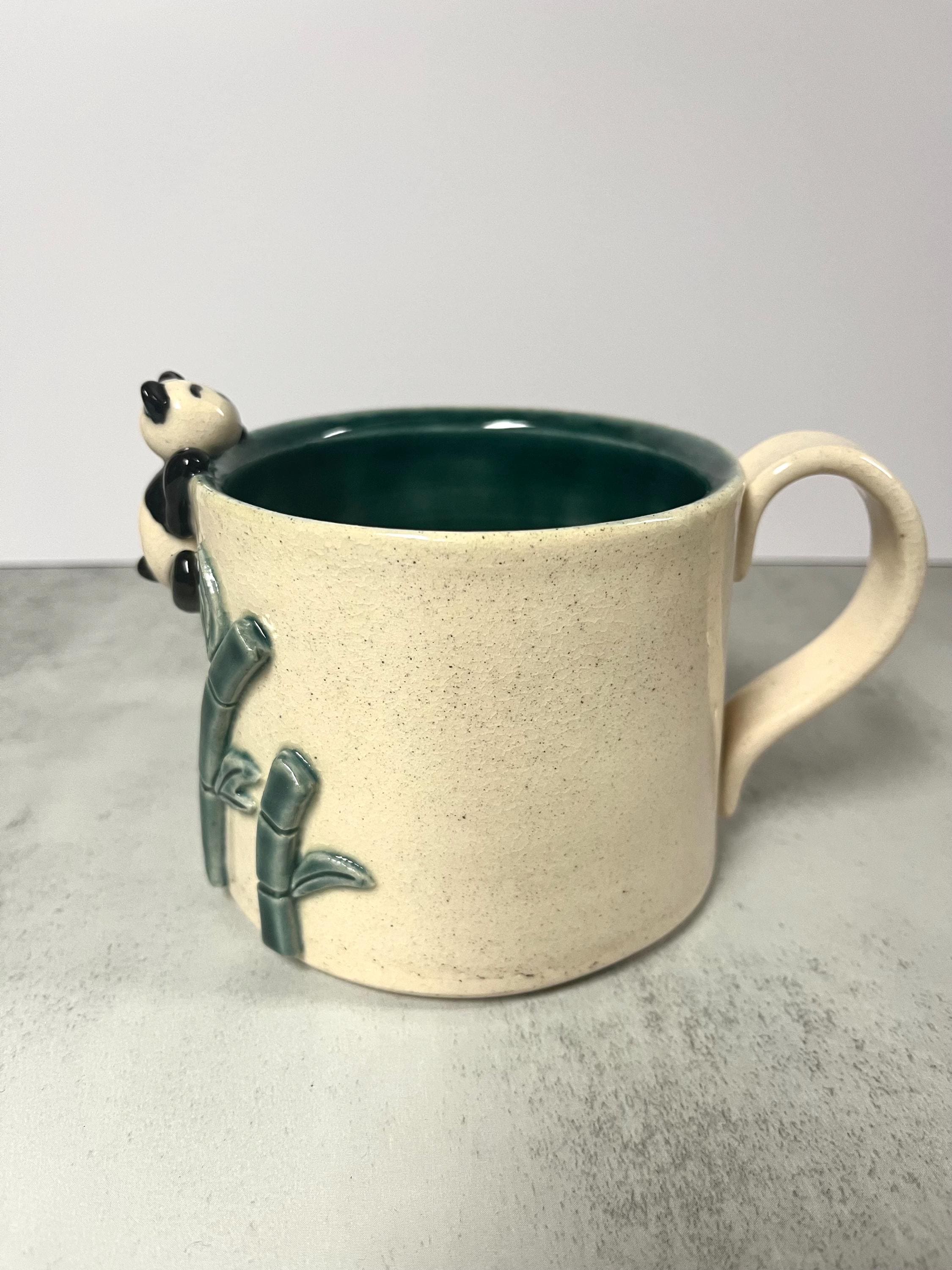 Pottery Panda Bear Mug, Bamboo and Panda Pottery Mug, Stoneware Ceramic ...