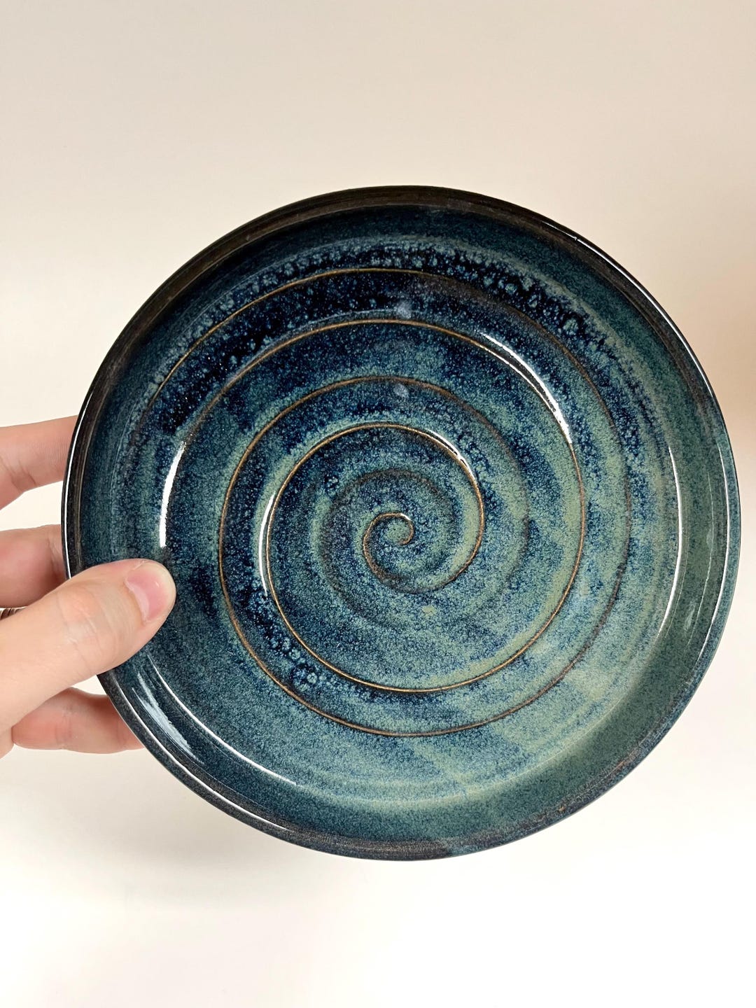 Blue Swirl Pottery Plate, Breakfast Sized Plate, Dessert Plate ...