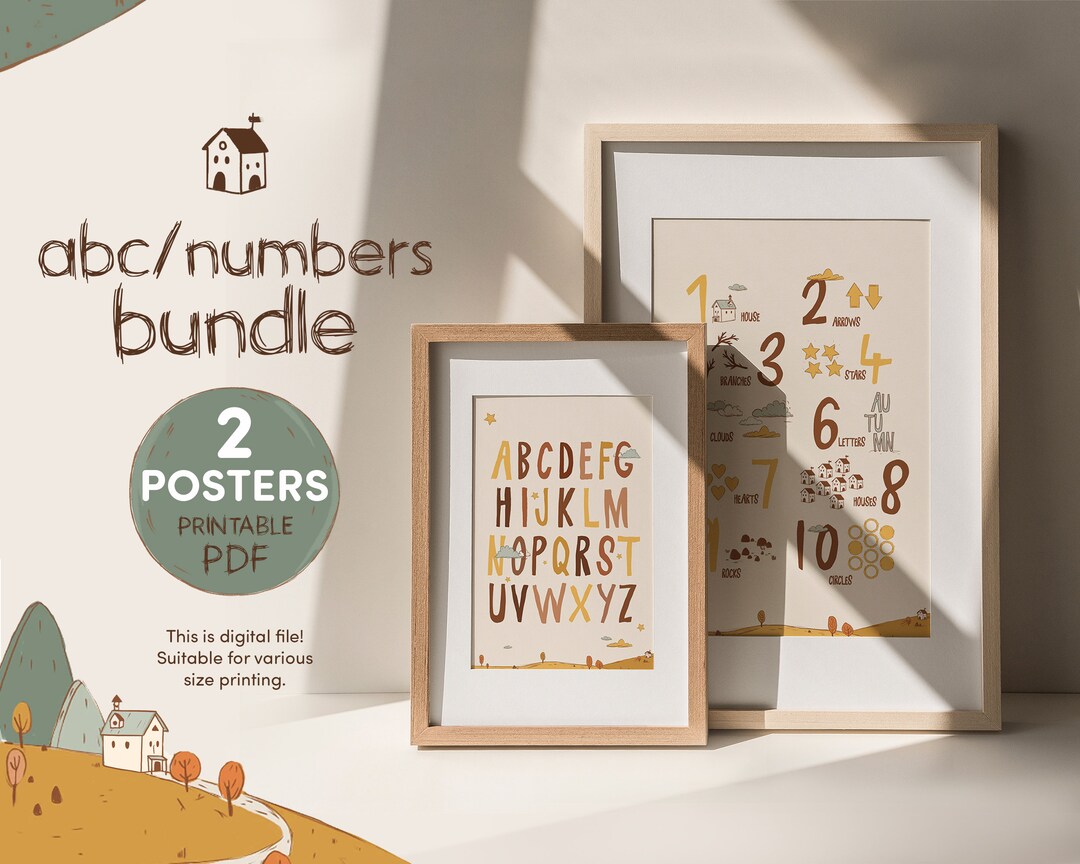 ABC Numbers Posters Bundle, Counting Kids Poster, ABC Poste, Set of 2 ...