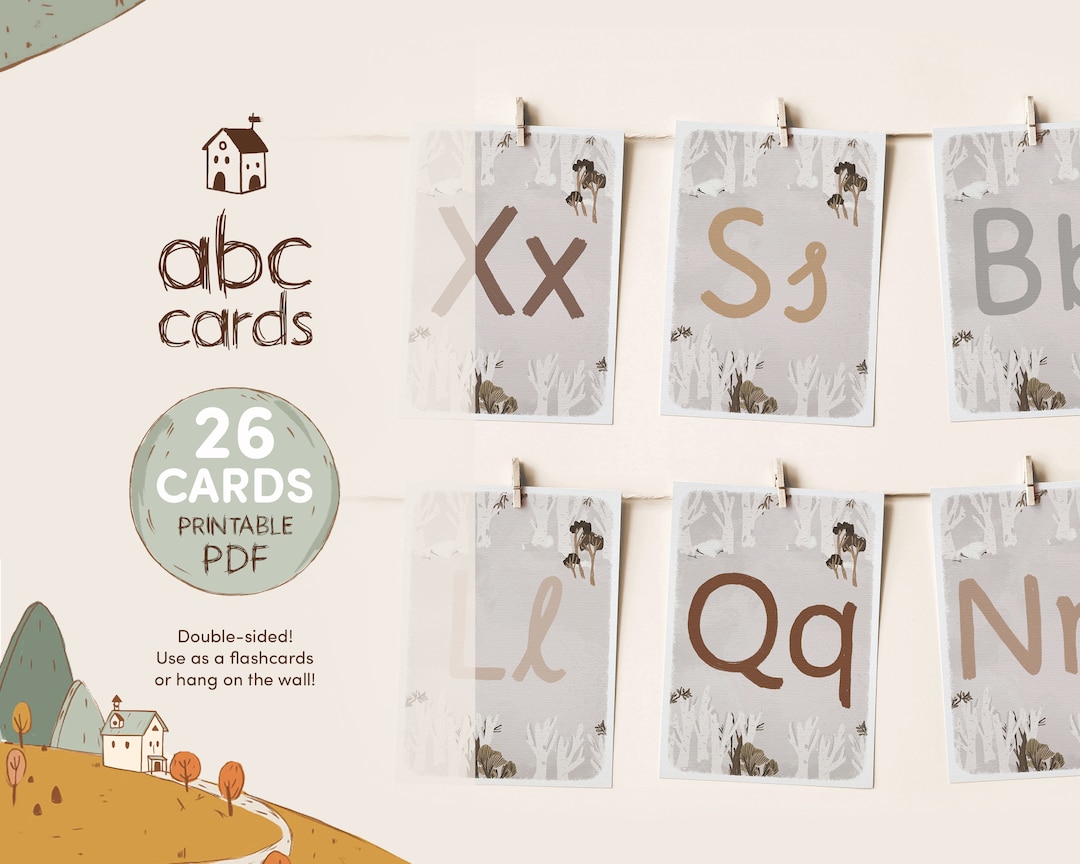 ABC Flashcards, Boho Alphabet Flash Cards Printable, Boho Alphabet ...