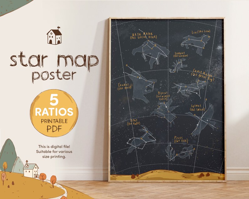 Star Map, Star Constellation Map, Sky Illustration, Kids Poster - Etsy
