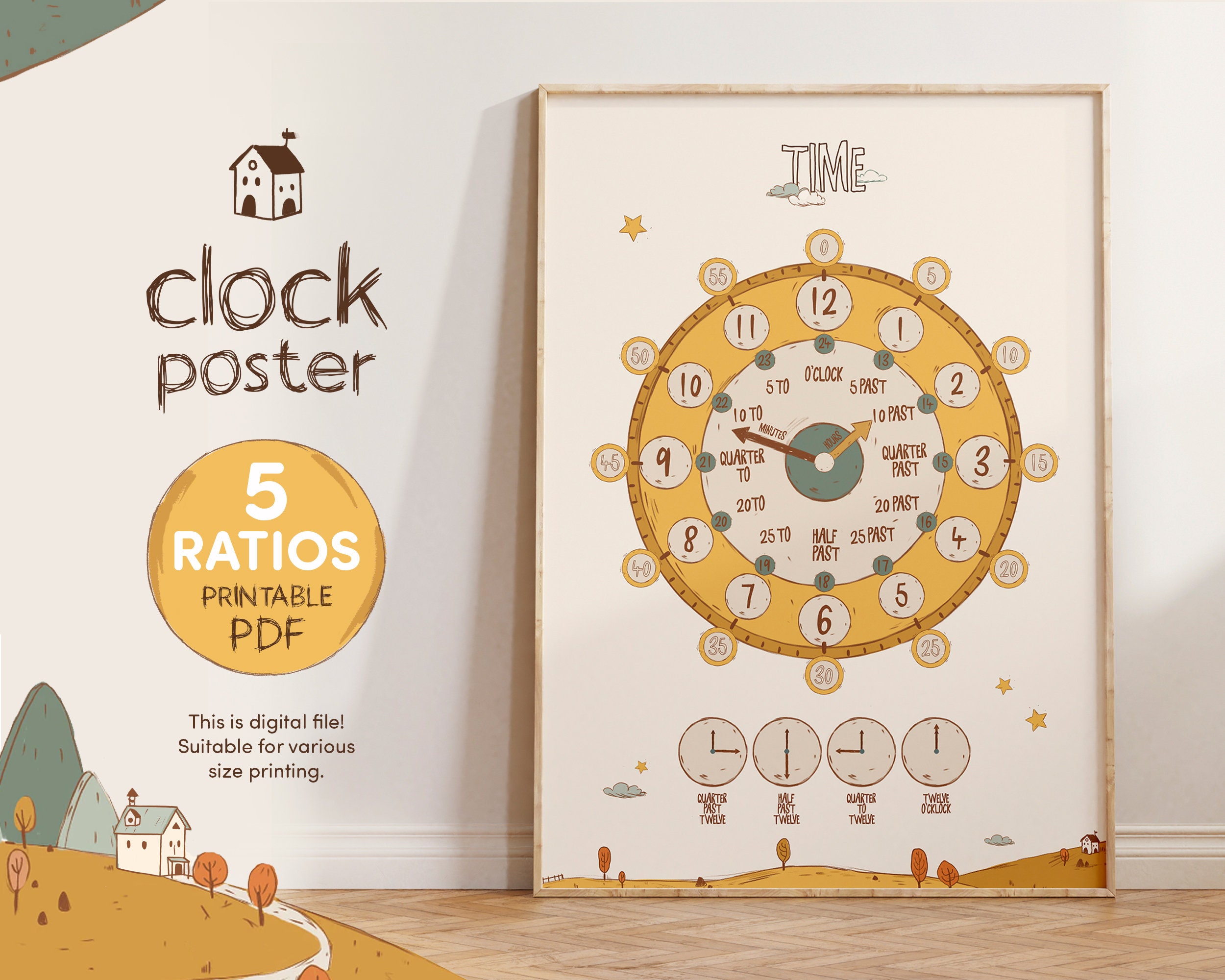 Clock Poster for Kids Educational Poster Wall Art for - Etsy