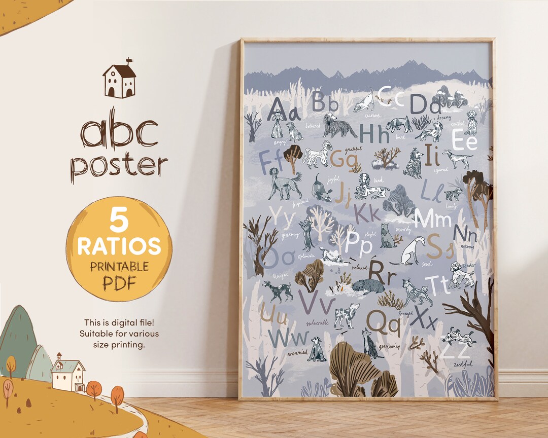 Dogs ABC Poster, Phonetic Alphabet Poster, Winter Earthtone Boho ...