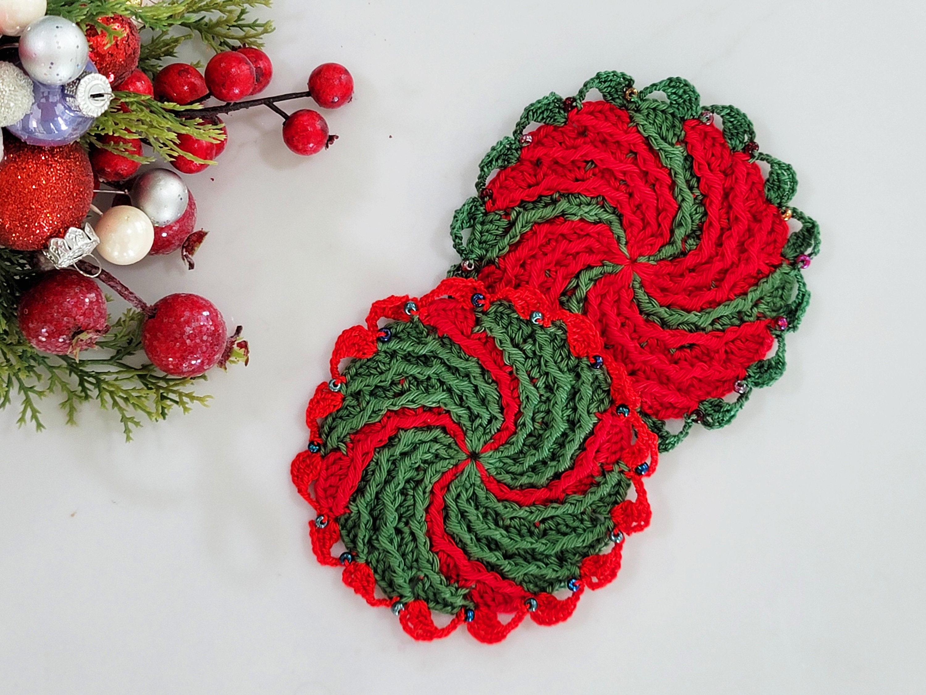 Crochet Christmas Swirl Coaster PDF Pattern Holiday Coaster Christmas ...