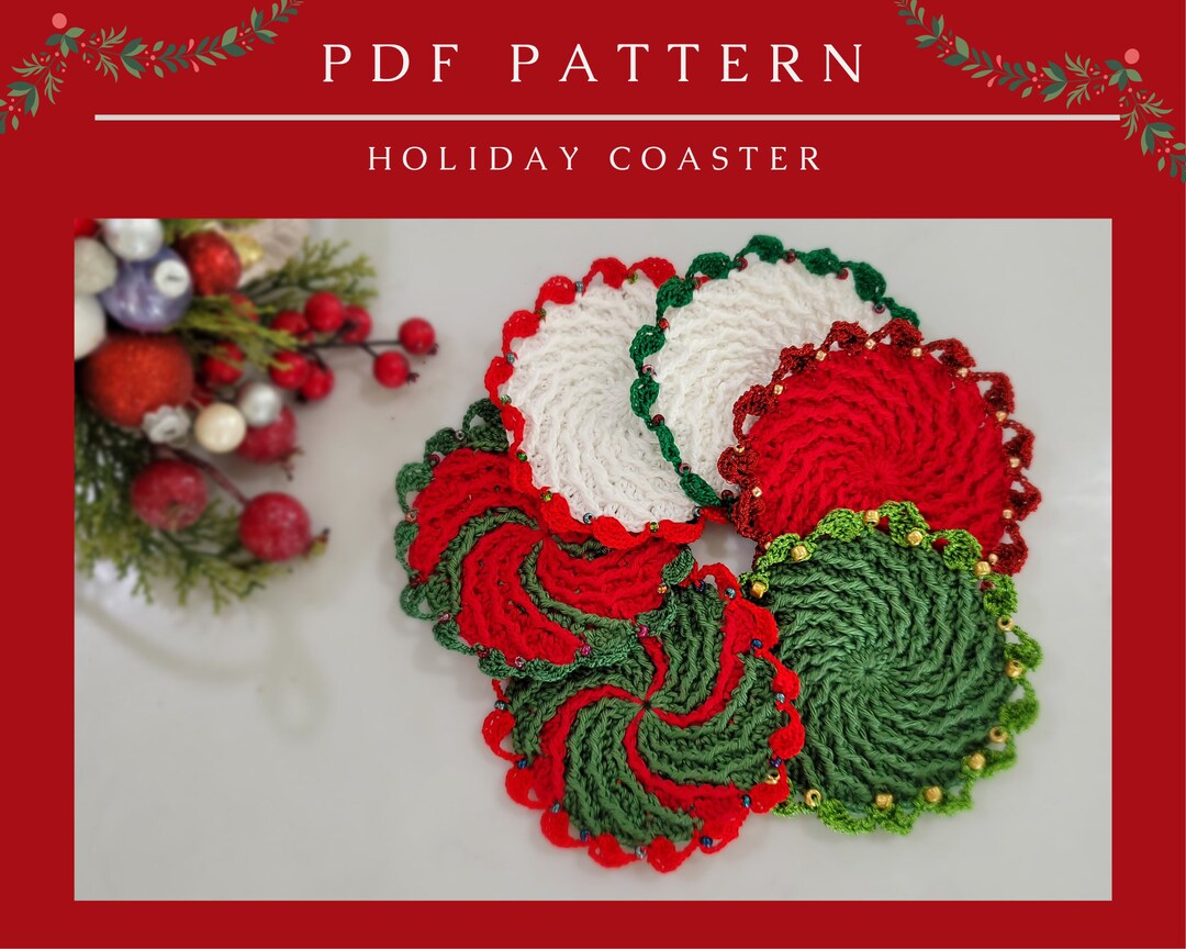 Crochet Christmas Swirl Coaster | PDF Pattern | Holiday Coaster ...
