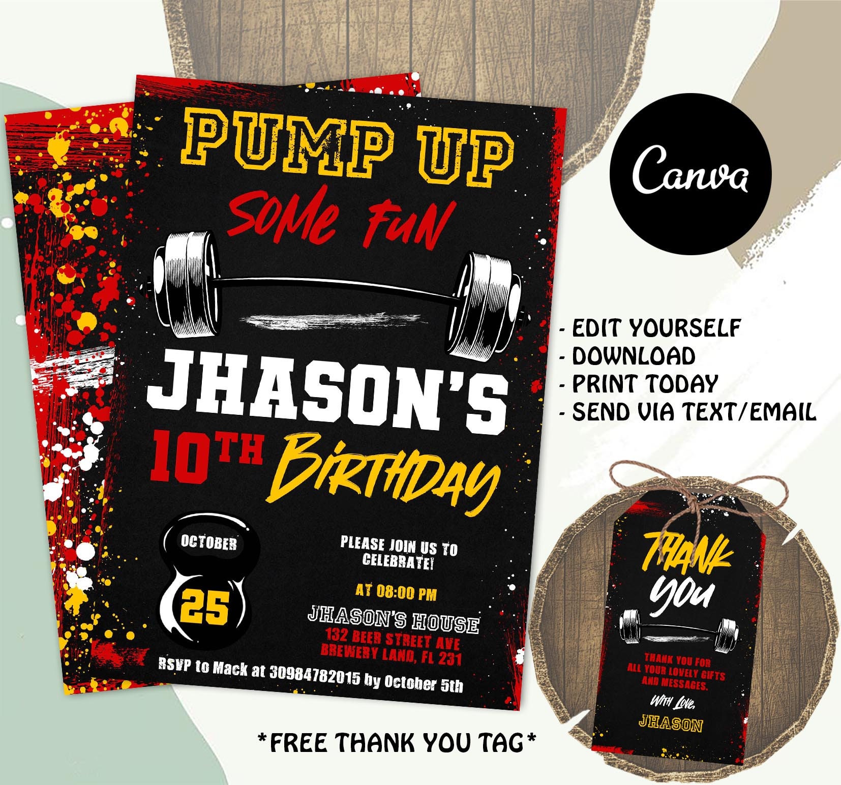 Editable Fitness Gym Birthday Invitation, Printable Birthday Party ...