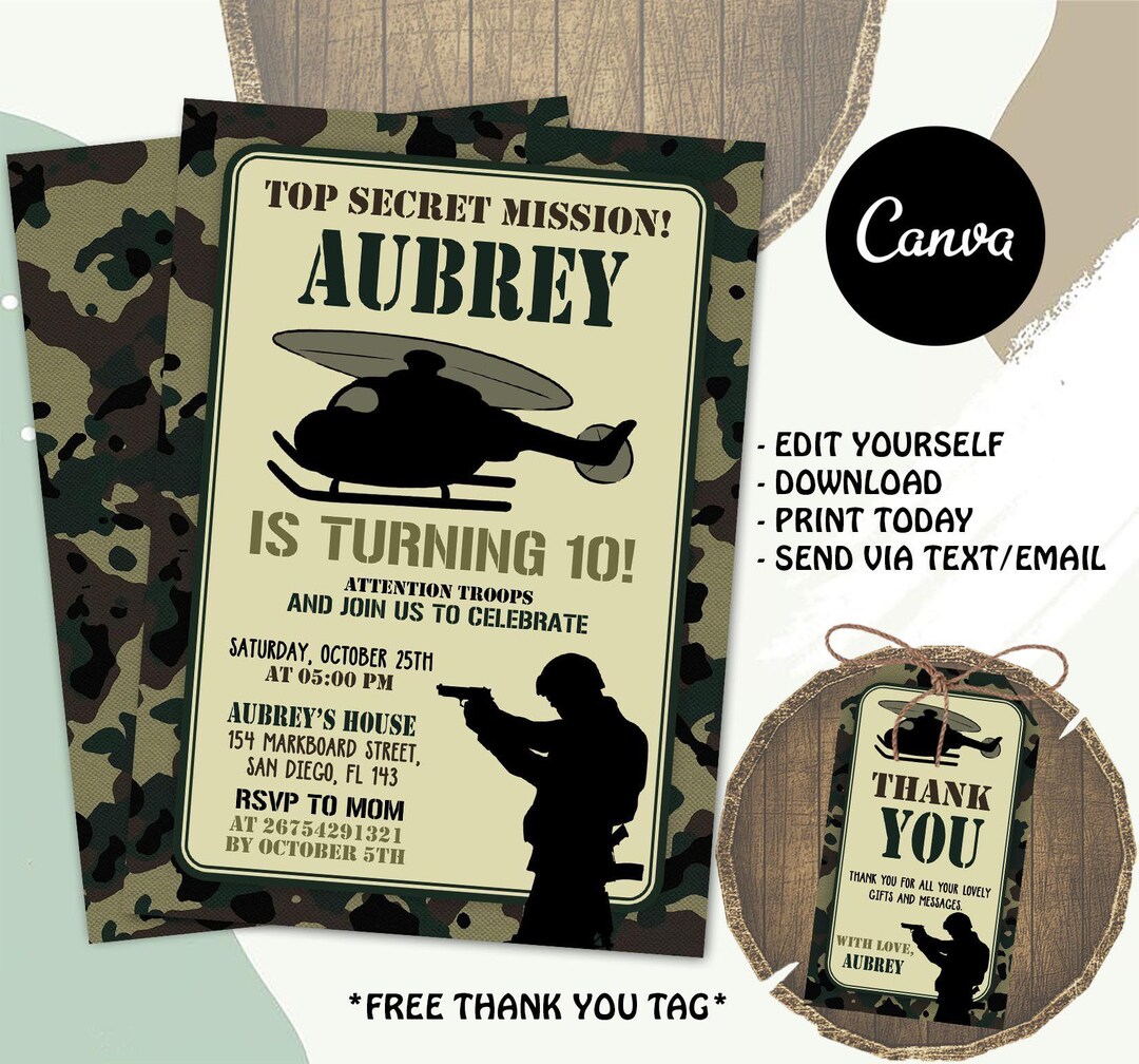 Editable Army Invitation, Army Birthday Invitation, Army Invitation ...