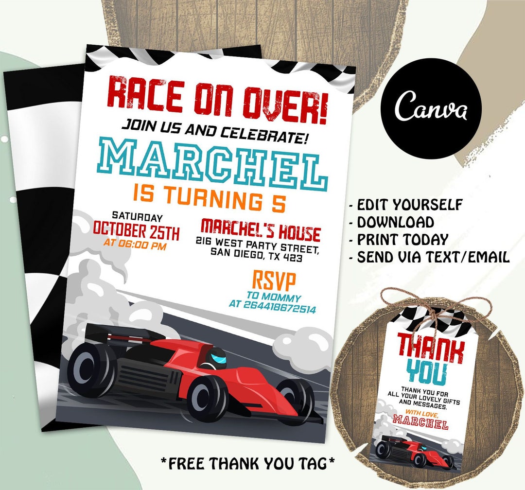 Editable Race Car Invitation, Racing Car Birthday Invitation, Race Car ...