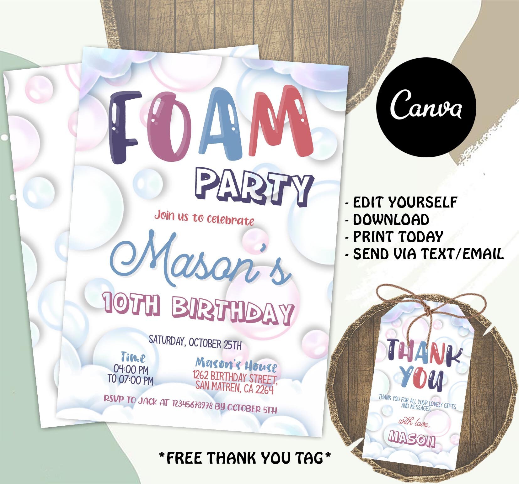 FOAM Party Birthday Invitation, Foam Birthday Party, Editable Foam ...