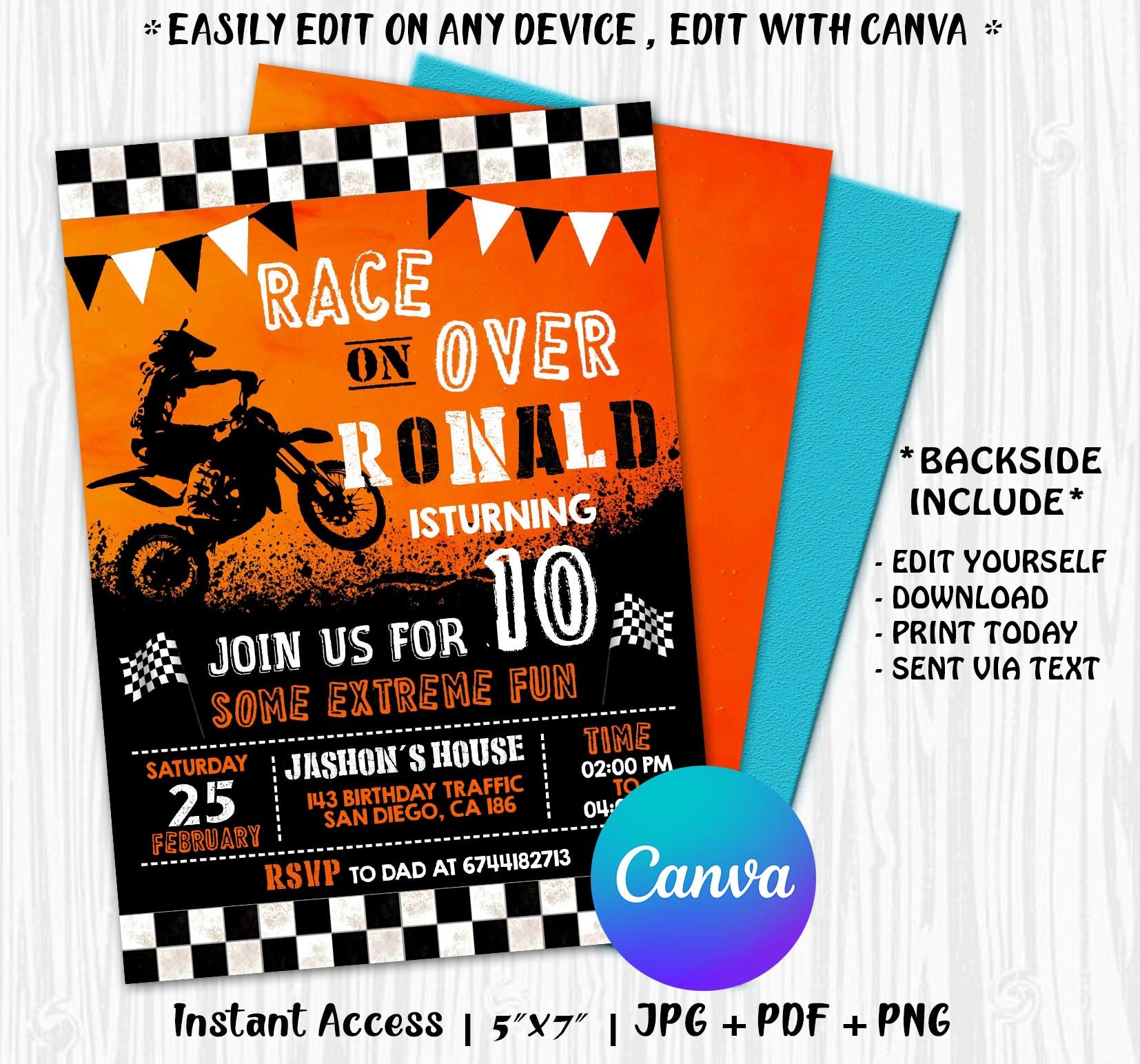Editable Dirt Bike Invitation, Dirt Bike Party, Dirt Bike Birthday ...