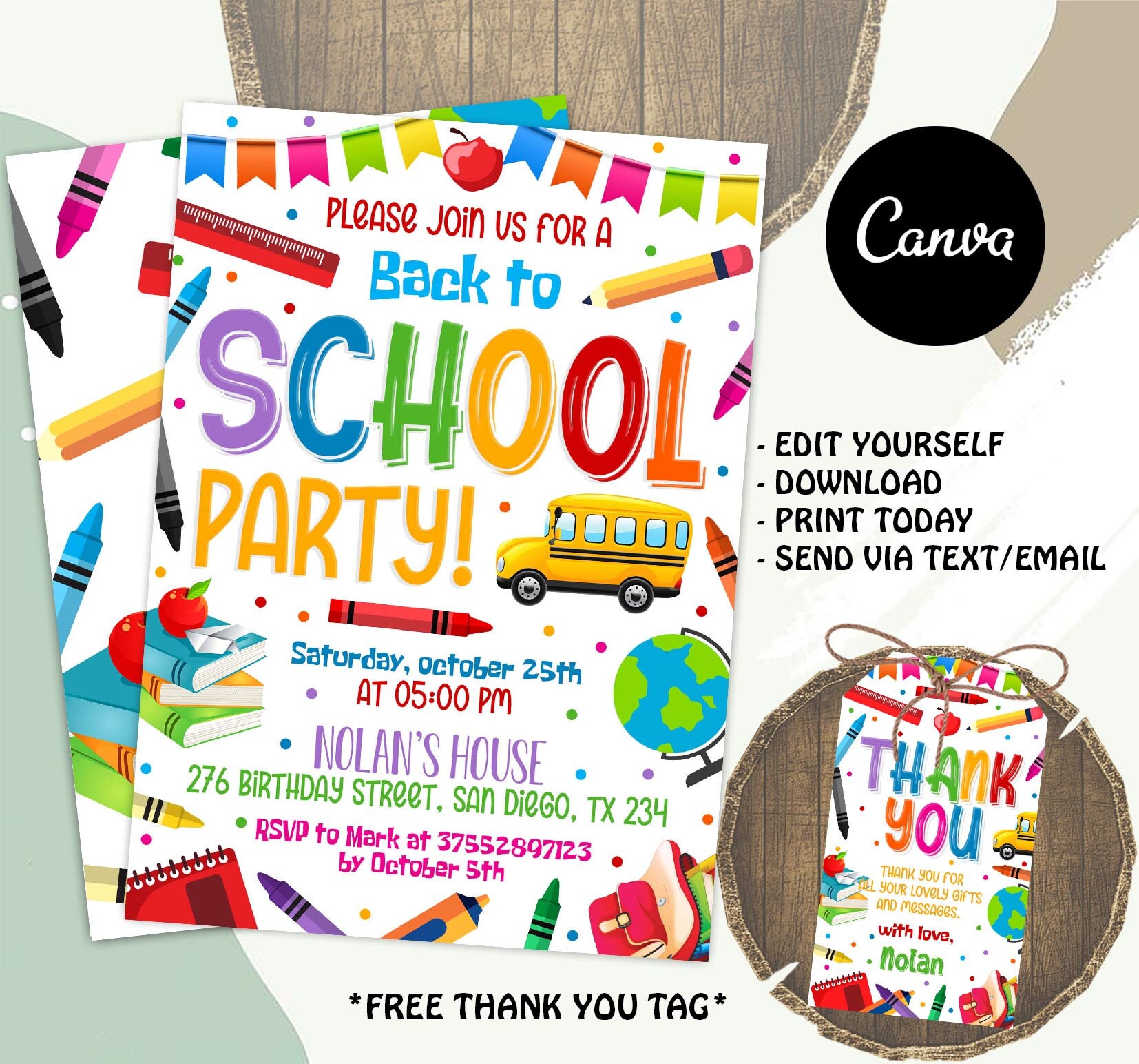 Back to School Party Invitation Template, Editable End of Summer Party ...