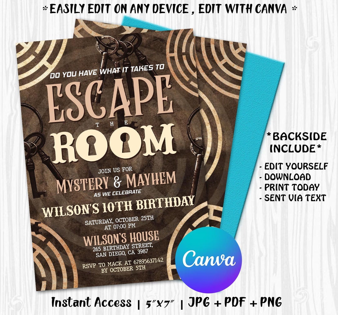 Escape Room Birthday Invitation, Girls Escape Room Mystery Invitation ...
