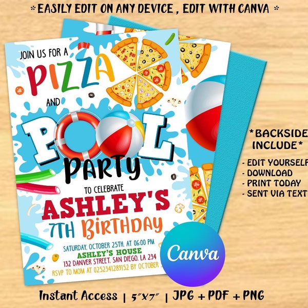 Pizza Pool Party Invitation - Etsy
