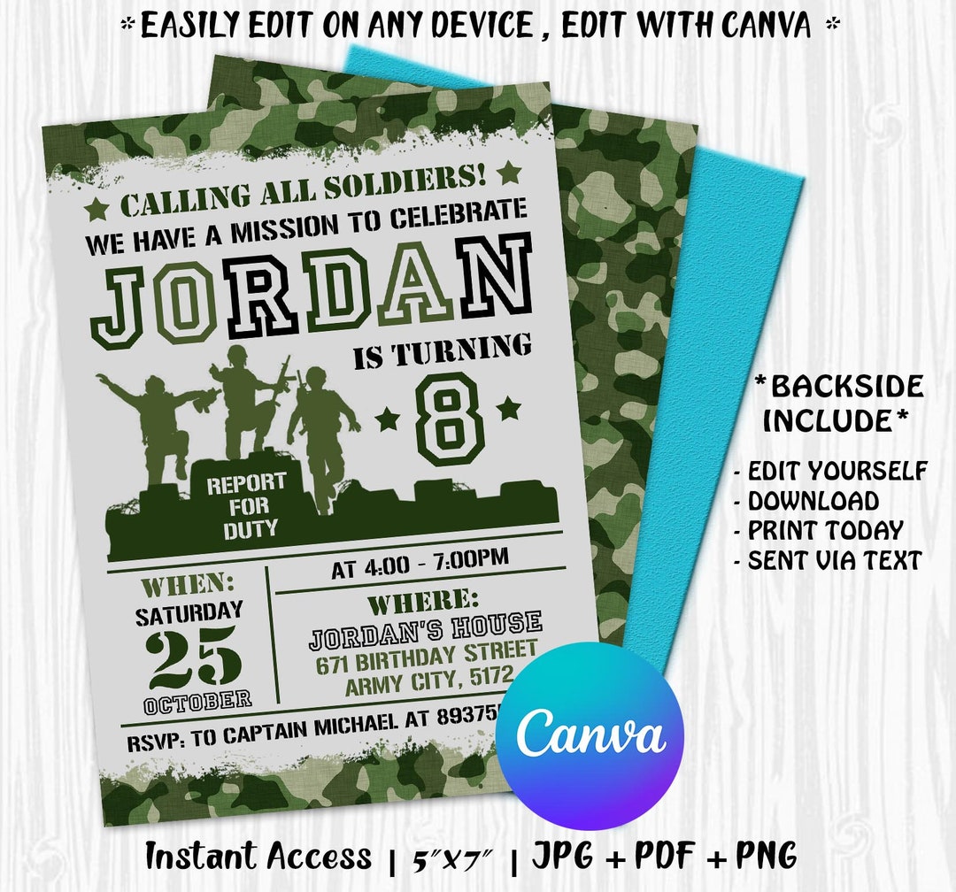 Editable Army Invitation, Army Birthday Invitation, Army Invitation ...
