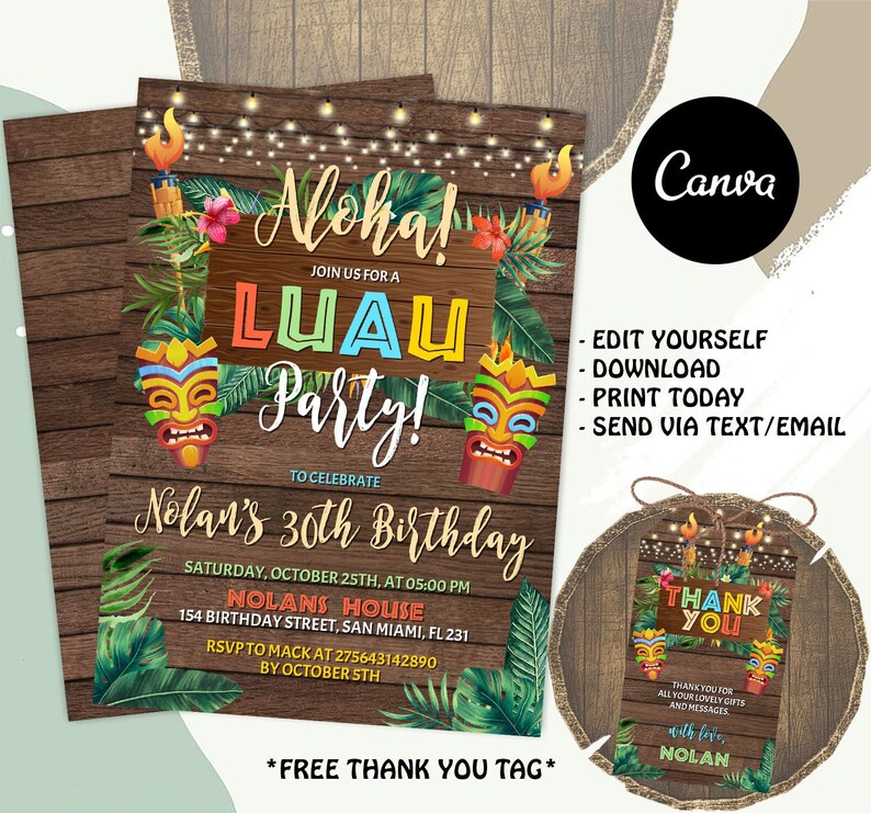 Luau Birthday Invitation, Luau Party Invitation, Luau Invitation ...