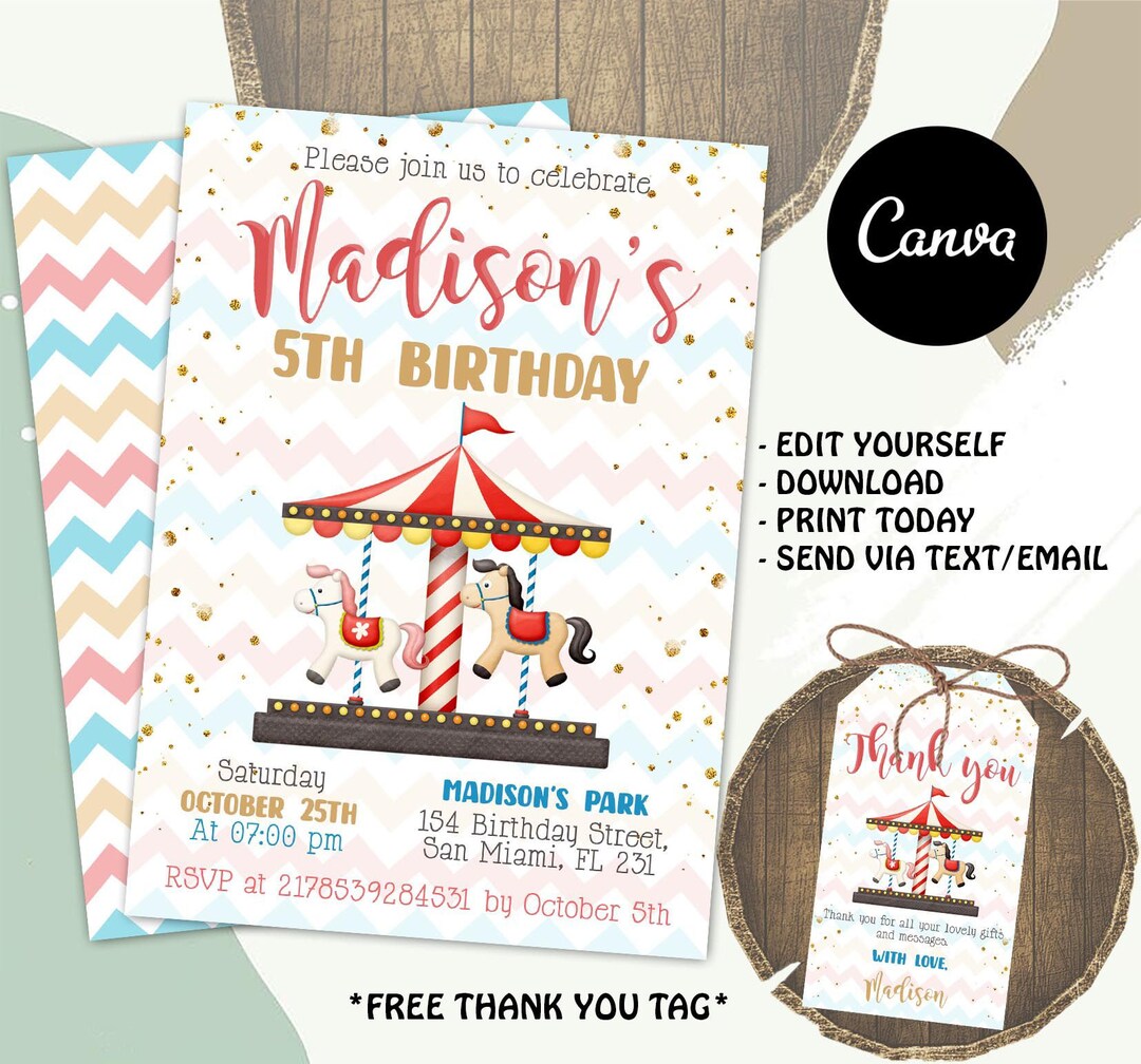Carousel Invitation, Carousel Birthday Invitation, Carousel Invite ...