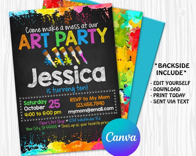 Paint Party Invitation, Art Invitation, Art Invite, Painting Birthday ...