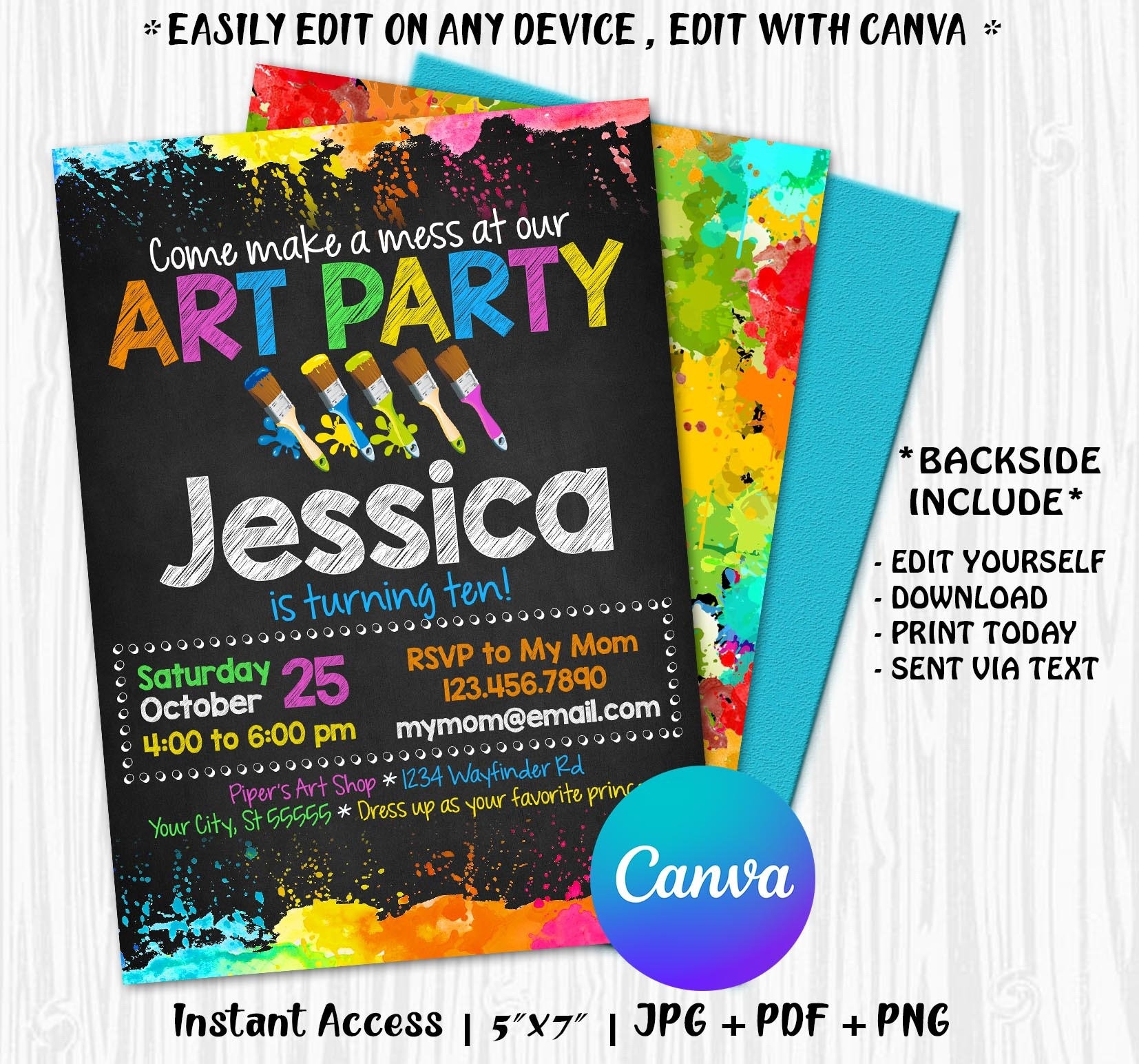 Art Party Invitation Art Party Girl Birthday Invite Art - Etsy