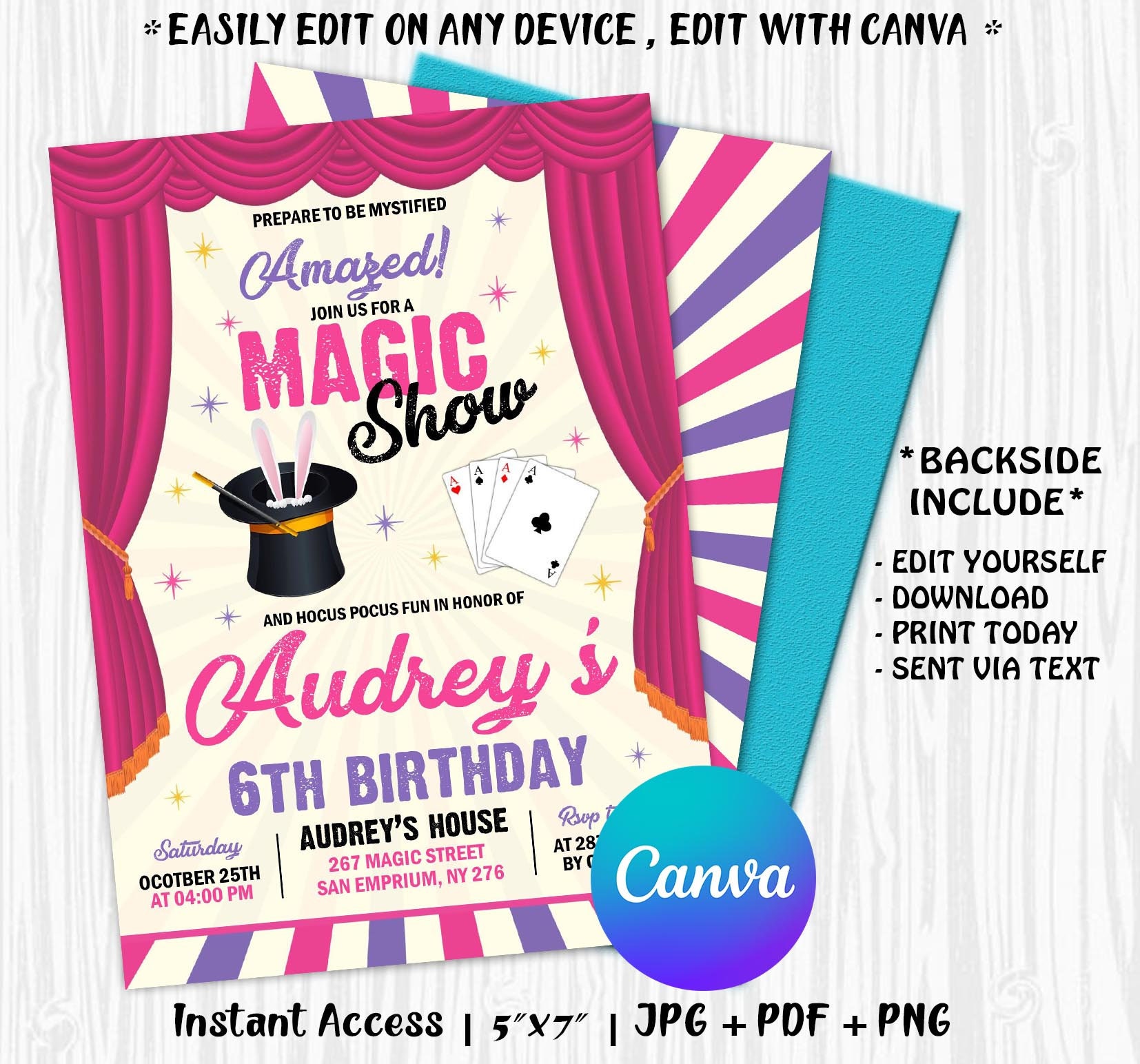 Magic Party Invitation, Magic Birthday Invitation, Magician Invitation ...