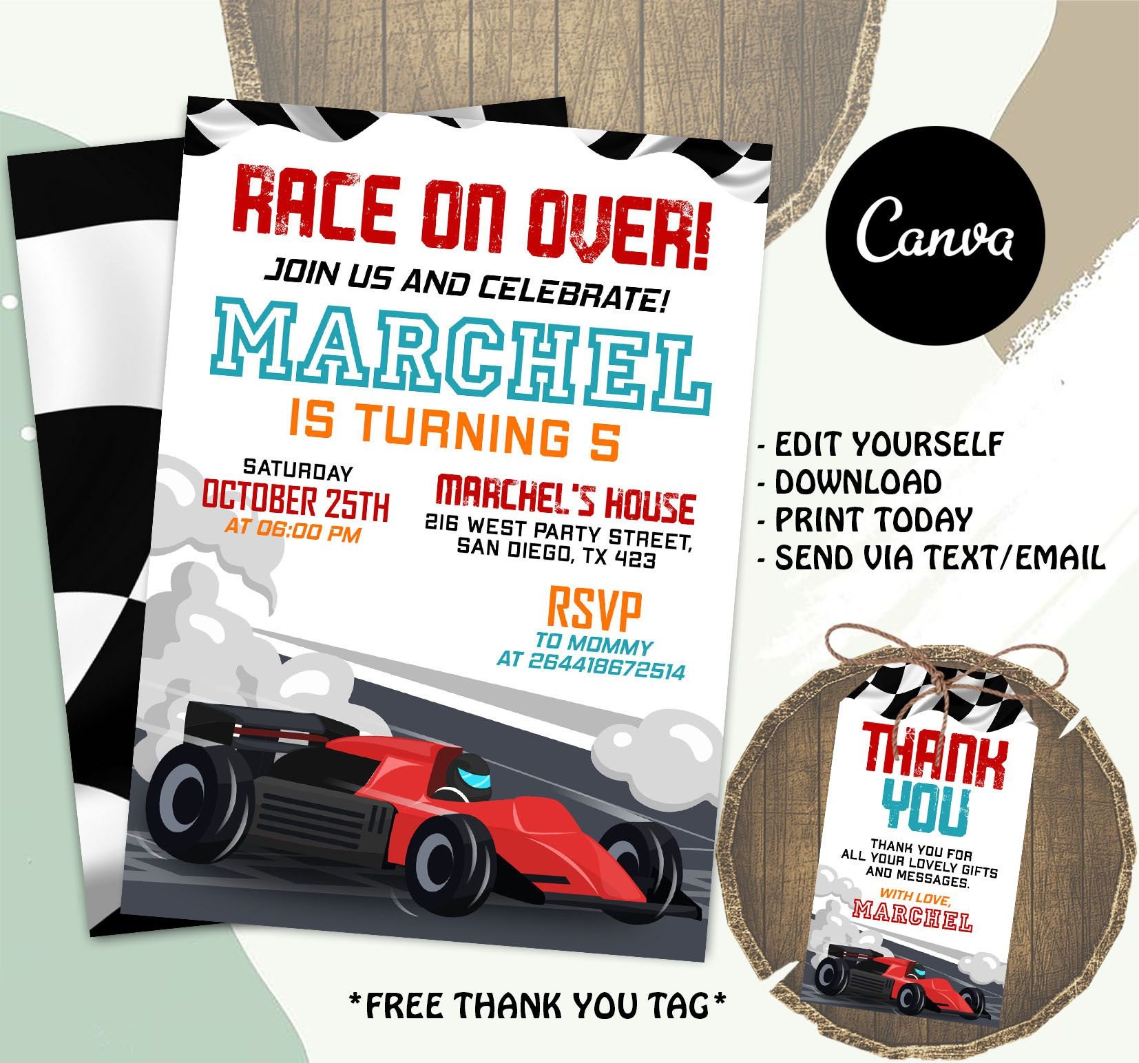 Editable Race Car Invitation Racing Car Birthday Invitation - Etsy
