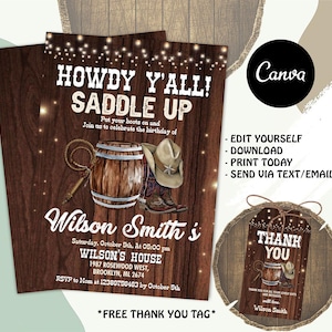 Editable Saddle up Birthday Party Invitation, Western Cowboy Digital ...