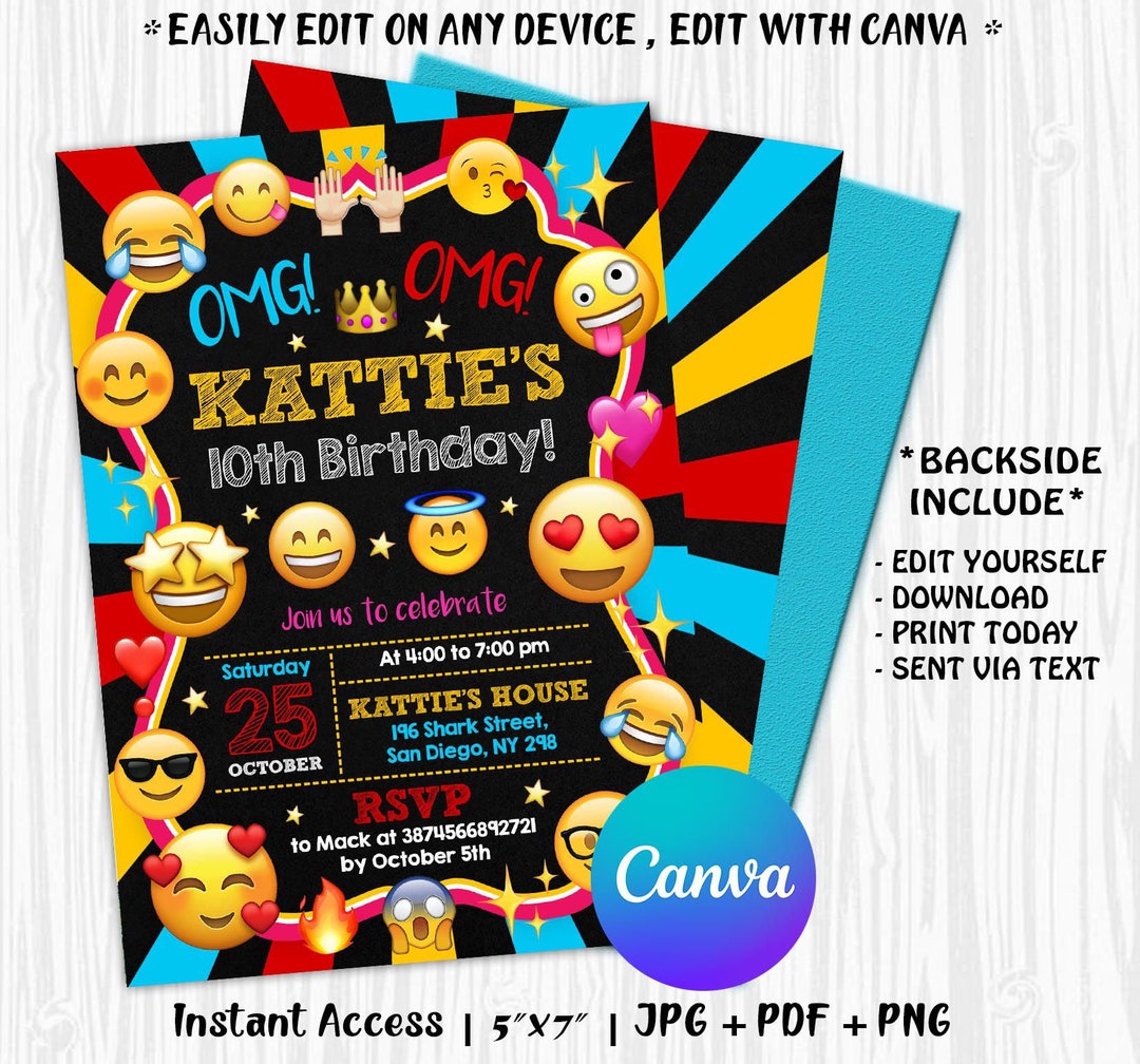 Emoji Invitation, Emoji Party Invitation, Emoji Party, Emoji Birthday ...